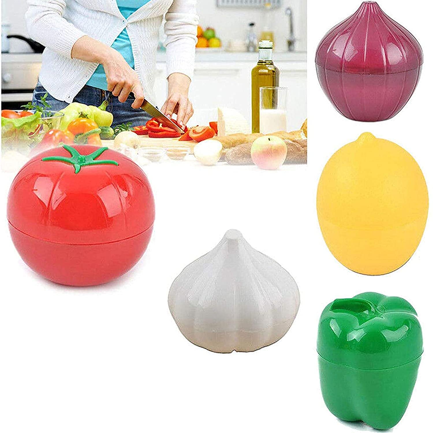 Cc - DMHH & - Cc Onion Storage, Fruit Container Refrigerator, Vegetable Storage, Onion, Lemon, Green Pepper, Tomato, Garlic Storage Container, Refrigerator Preservation 5-Piece Set