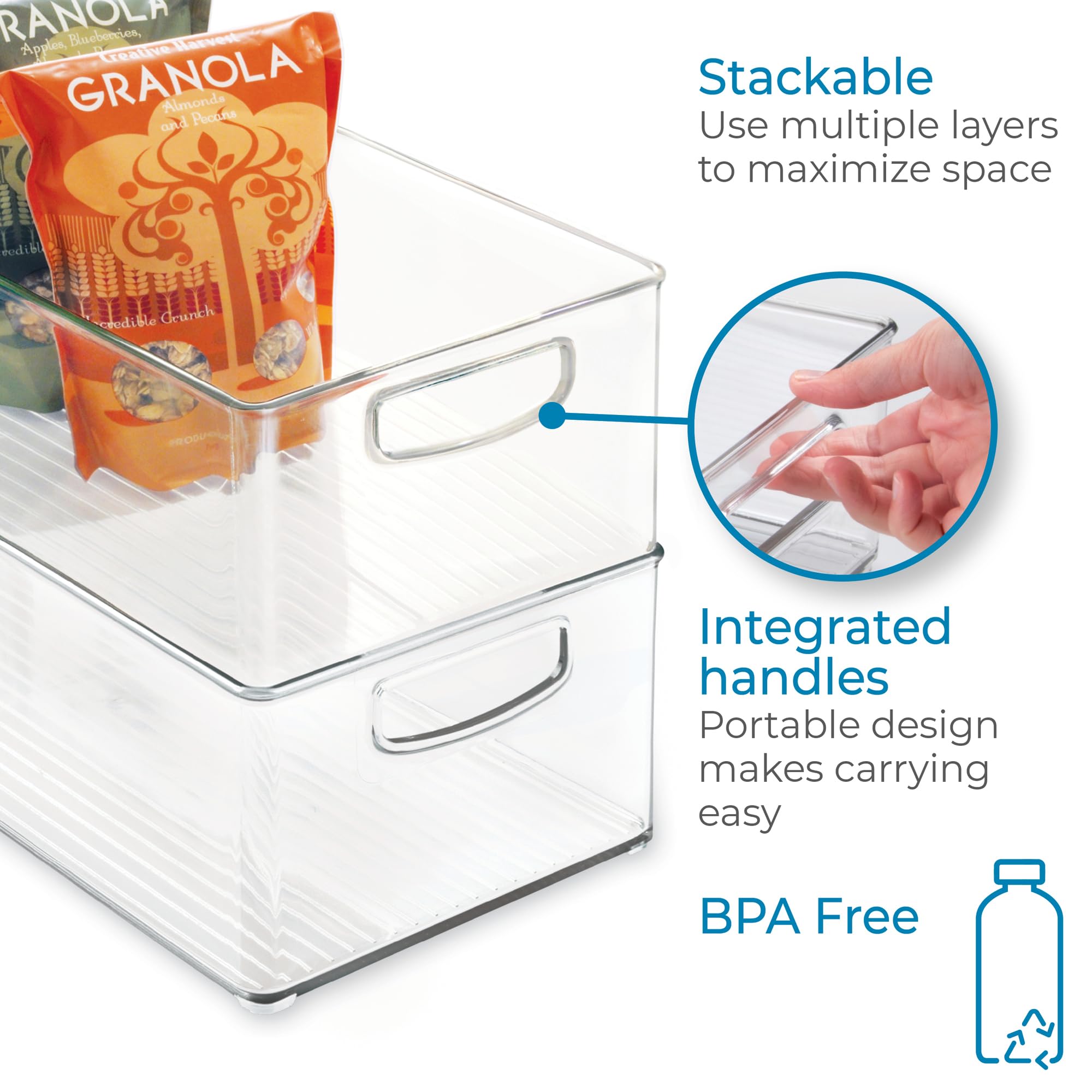 InterDesign Cabinet/Kitchen Binz Kitchen Storage Container, Extra Large Plastic Storage Boxes for The Fridge, Freezer or Pantry, Clear