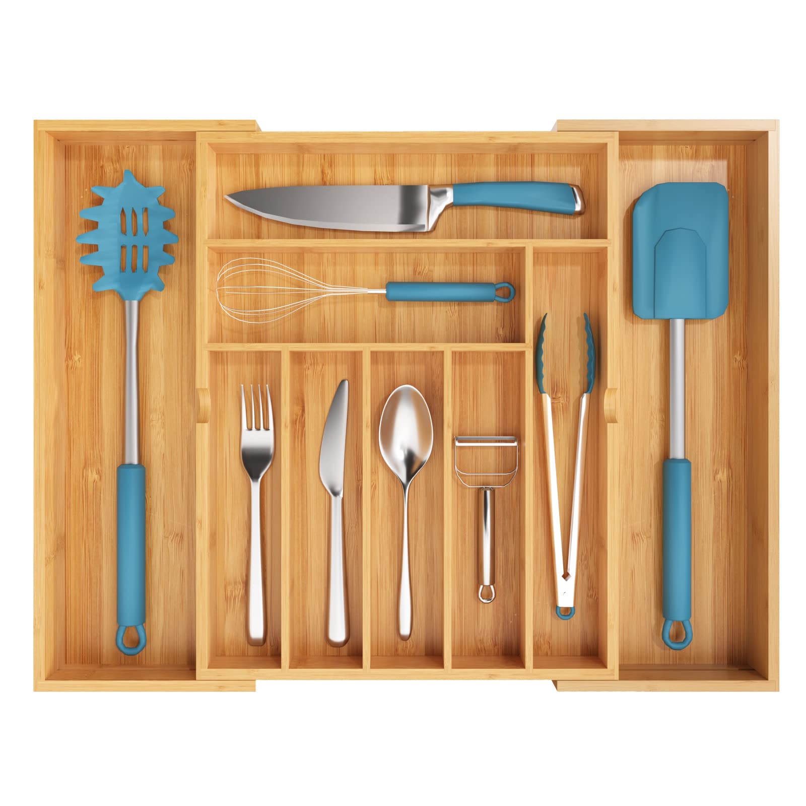 Danfoxer Silverware Drawer Organizer, Bamboo Kitchen Drawer Organizer, Expandable Cutlery Tray Desk Drawer Organizer (Natural, 21.2 inches)