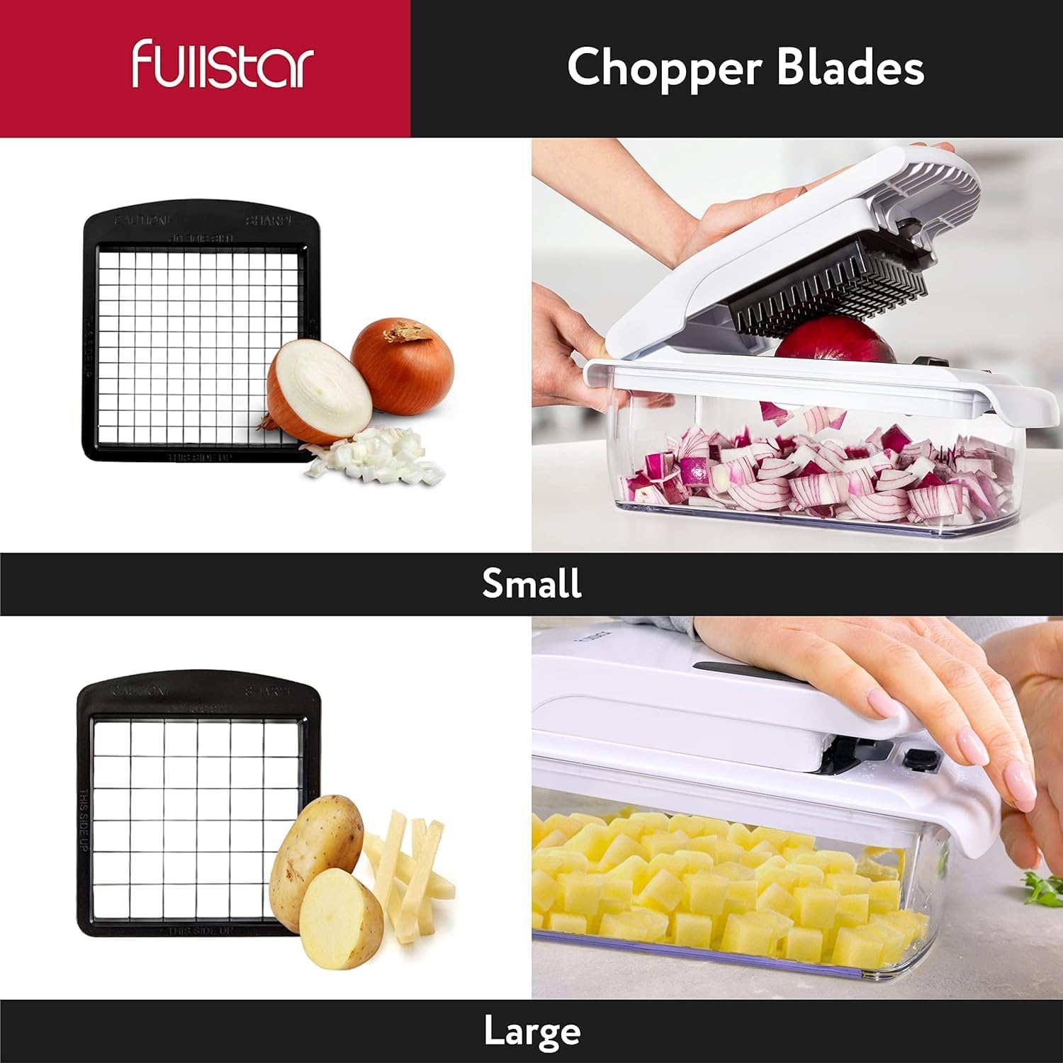 Fullstar Vegetable Chopper - Spiralizer Vegetable Slicer - Onion Chopper with Container - Pro Food Chopper - Black Slicer Dicer Cutter - 4 Blades