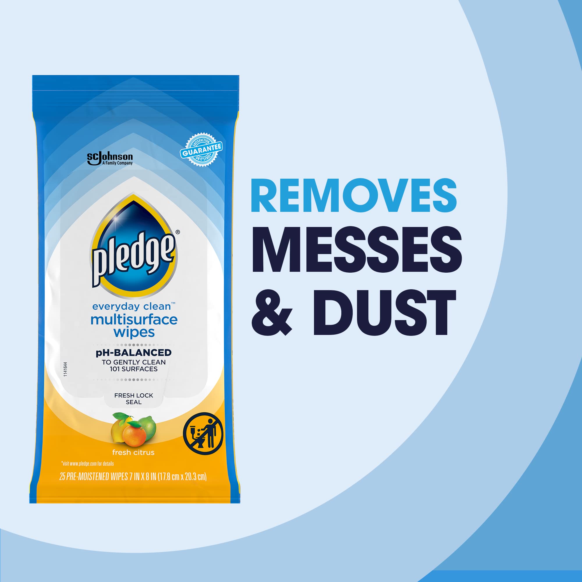 Pledge Multi-Surface Furniture Polish Wipes, Works on Wood, Granite, and Leather, Cleans and Protects, Fresh Citrus - Pack of 4 (100 Total Wipes)