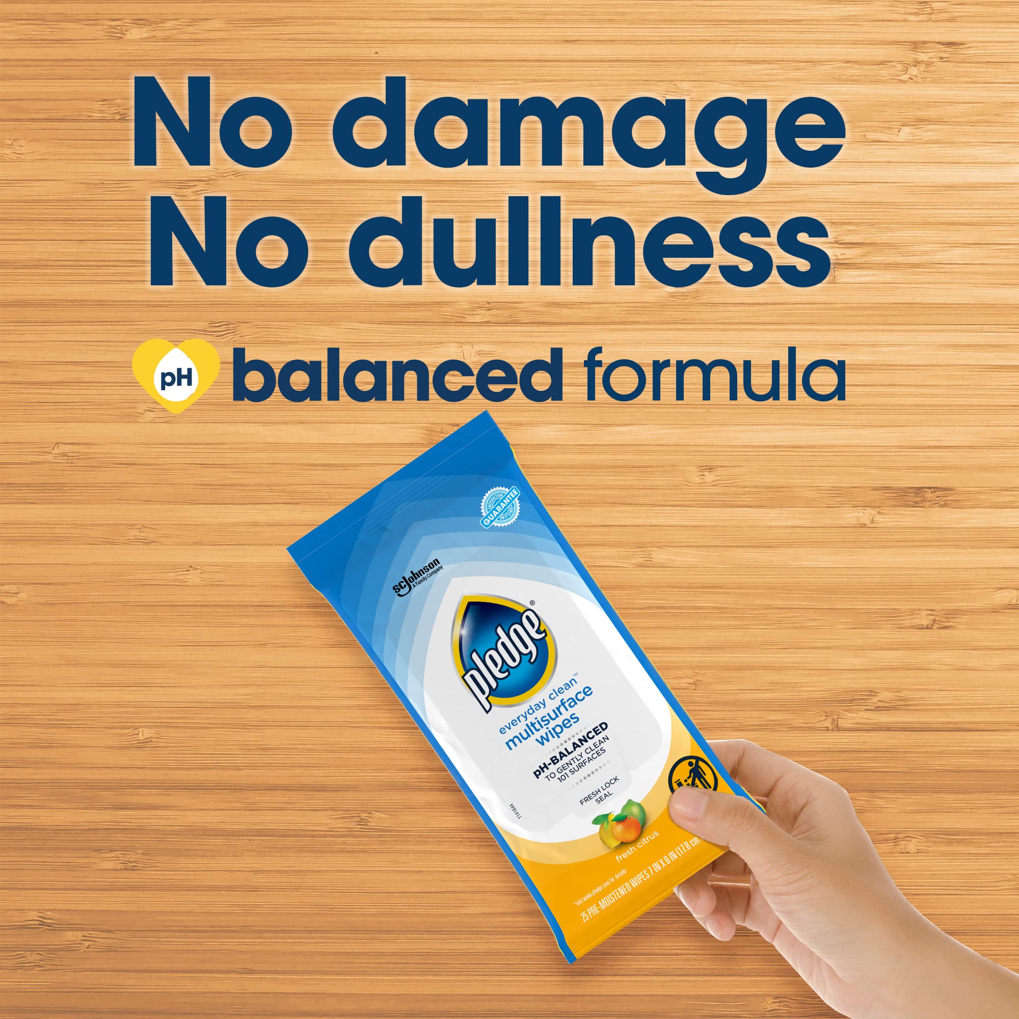 Pledge Multi-Surface Furniture Polish Wipes, Works on Wood, Granite, and Leather, Cleans and Protects, Fresh Citrus - Pack of 4 (100 Total Wipes)