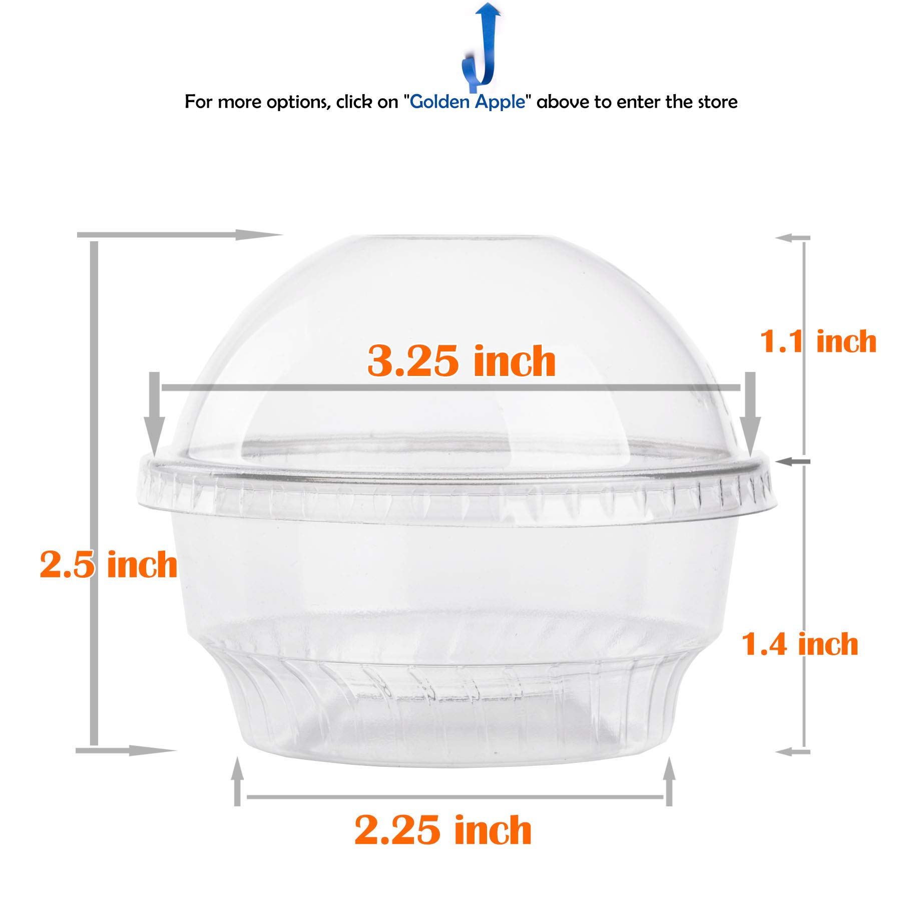 Golden Apple, 3.5oz-30sets Clear Plastic Cups for Ice Cream, Snack Bowl with Dome lids No Hole