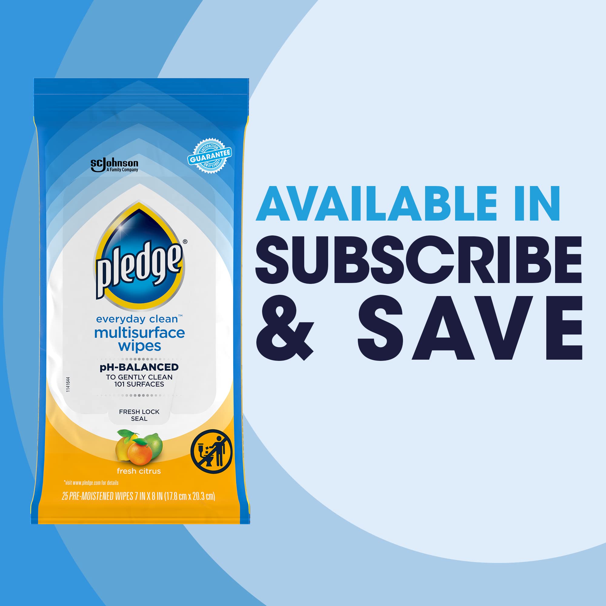 Pledge Multi-Surface Furniture Polish Wipes, Works on Wood, Granite, and Leather, Cleans and Protects, Fresh Citrus - Pack of 4 (100 Total Wipes)