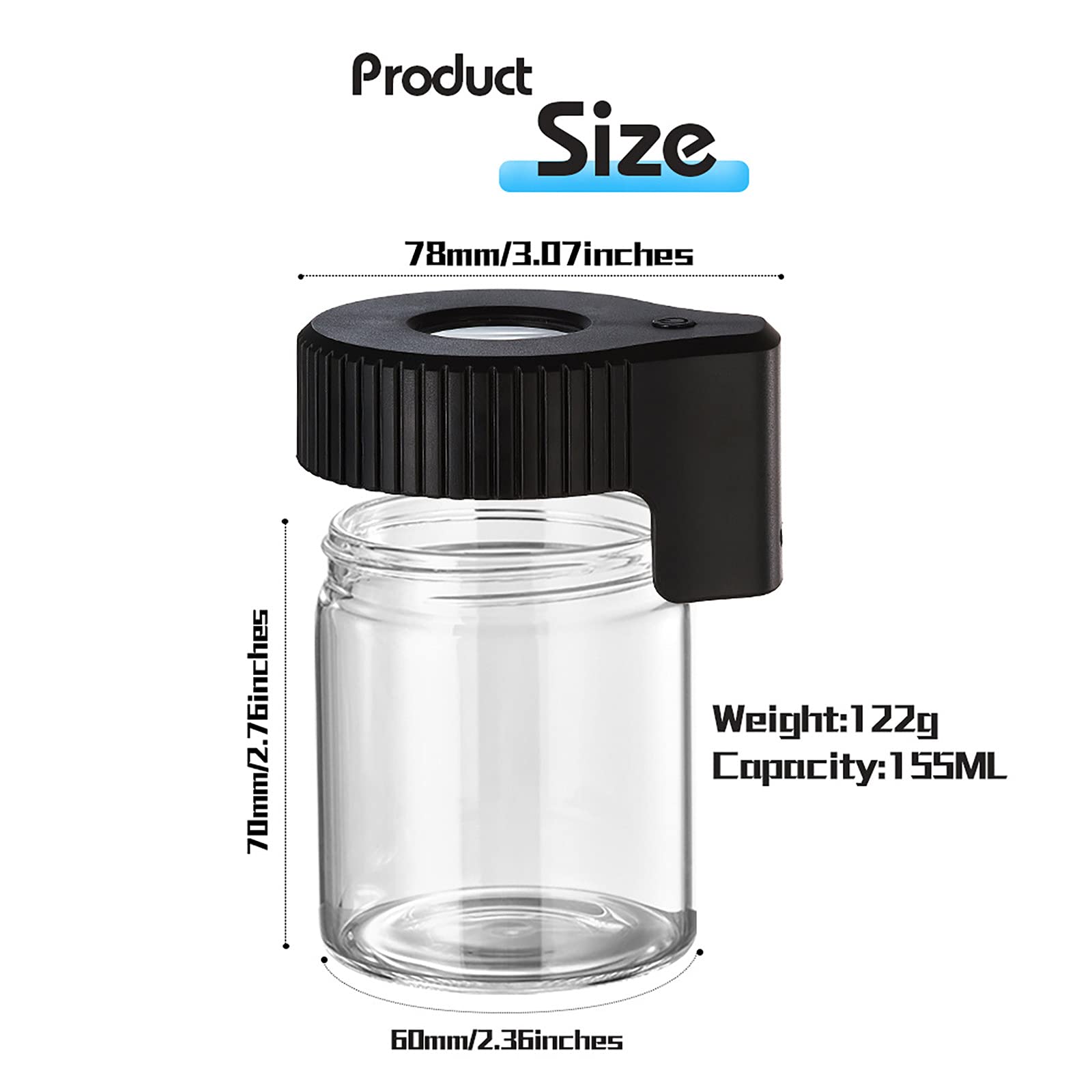 Pinklove Sealed Storage Container Plastic and Glass LED Storage Jars with Magnifying Viewing Storage Tanks for Outdoor Family Food Spices Herb Weed Coffee Beans Grains Flour Restaurant Box