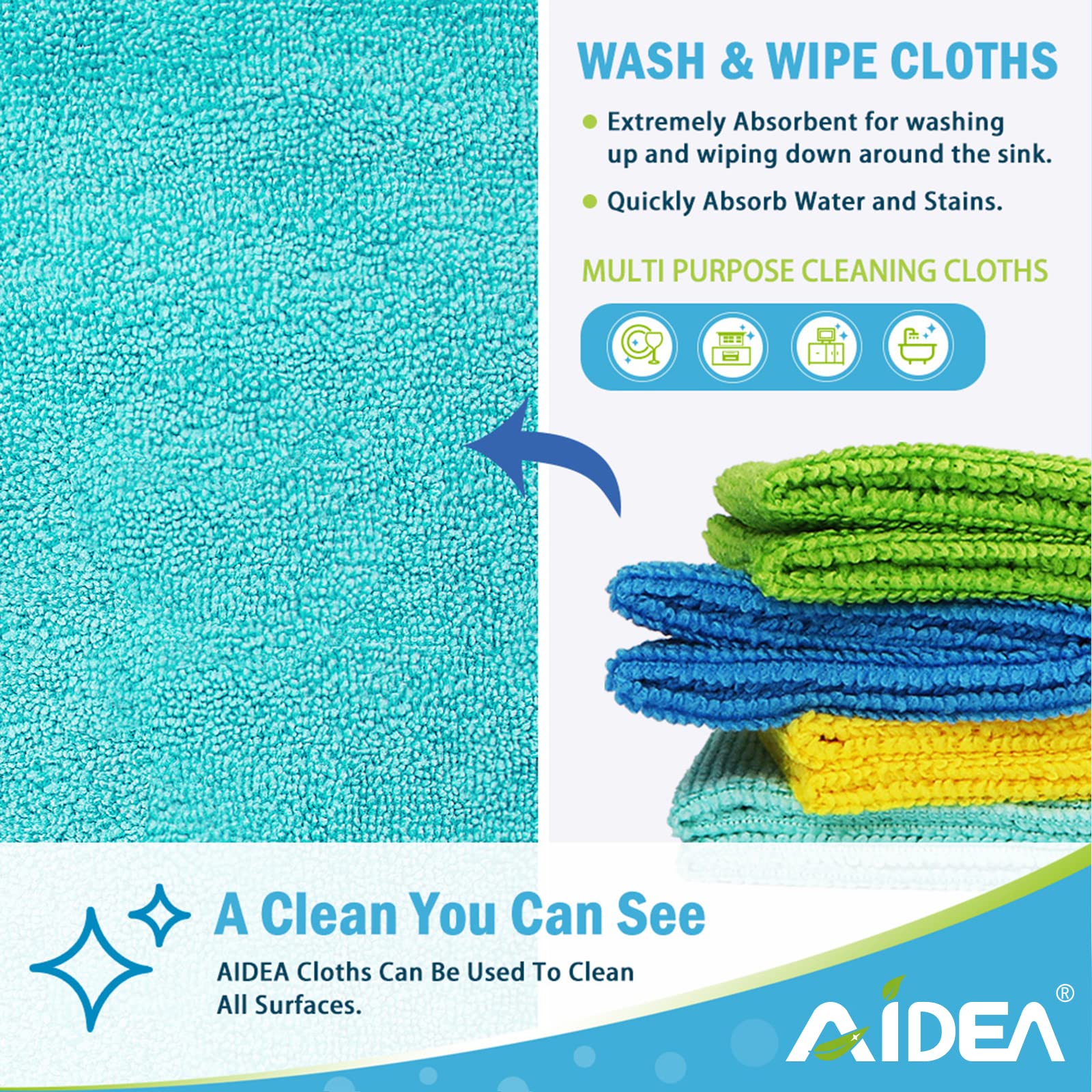 AIDEA Microfiber Cleaning Cloths-100PK, Softer and More Absorbent, Lint-Free, Wash Cloth for Home, Kitchen, Car, Window (12in.x12in.)