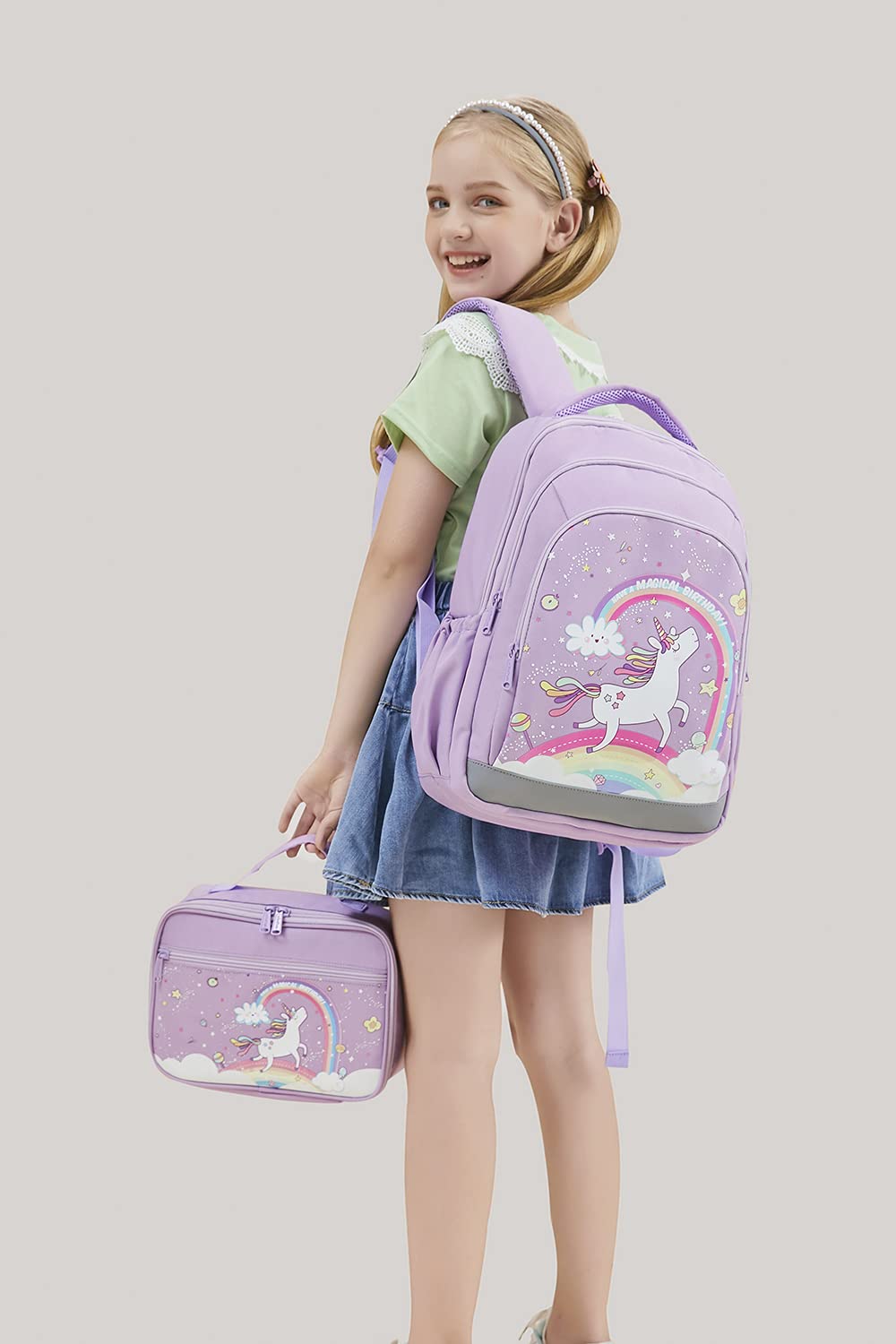 Abshoo Cute Kids Backpack For Girls Kindergarten Elementary Unicorn School Backpacks Set with Lunch Box (Unicorn Purple)