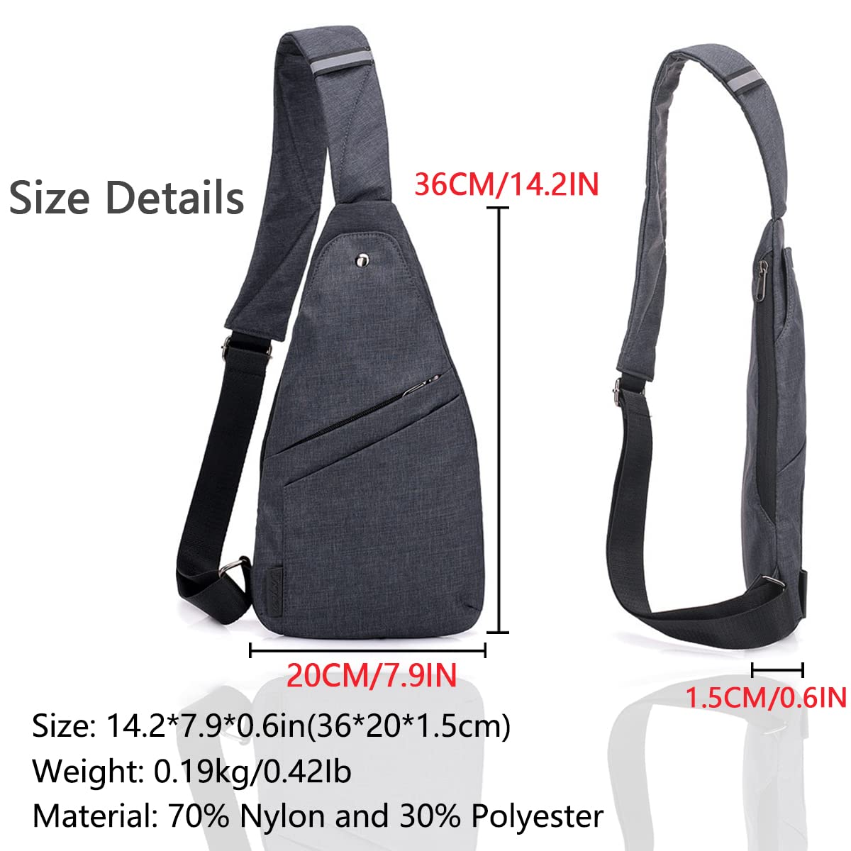 Tealots Sling Bag Small Crossbody Chest Bag, Anti-Thief Personal Pocket Bag, Shoulder Backpack Travel Daypack for Men Women (Dark Grey)