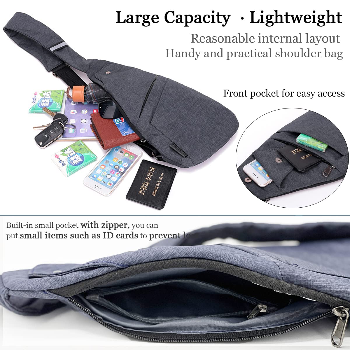 Tealots Sling Bag Small Crossbody Chest Bag, Anti-Thief Personal Pocket Bag, Shoulder Backpack Travel Daypack for Men Women (Dark Grey)