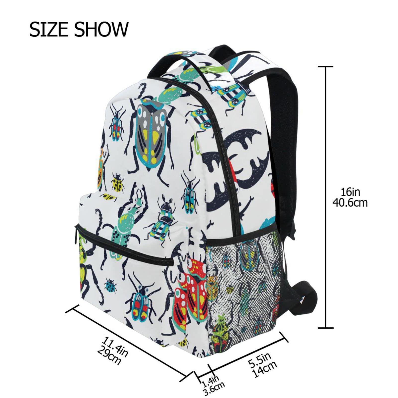 Krafig Bugs Beetles Watercolor Boys Girls Kids School Backpacks Bookbag, Elementary School Bag Travel Backpack Daypack