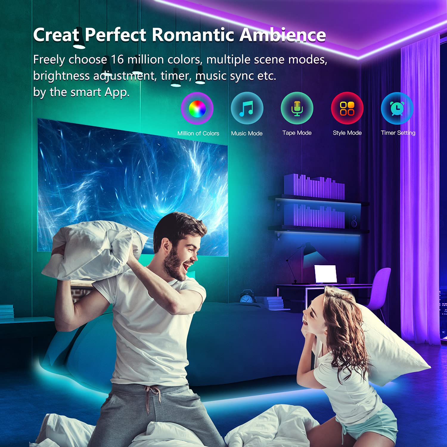 FONEWE 50ft Led Lights for Bedroom Led Strip Lights Led Light Strip with App Led Lights for Home Decoration