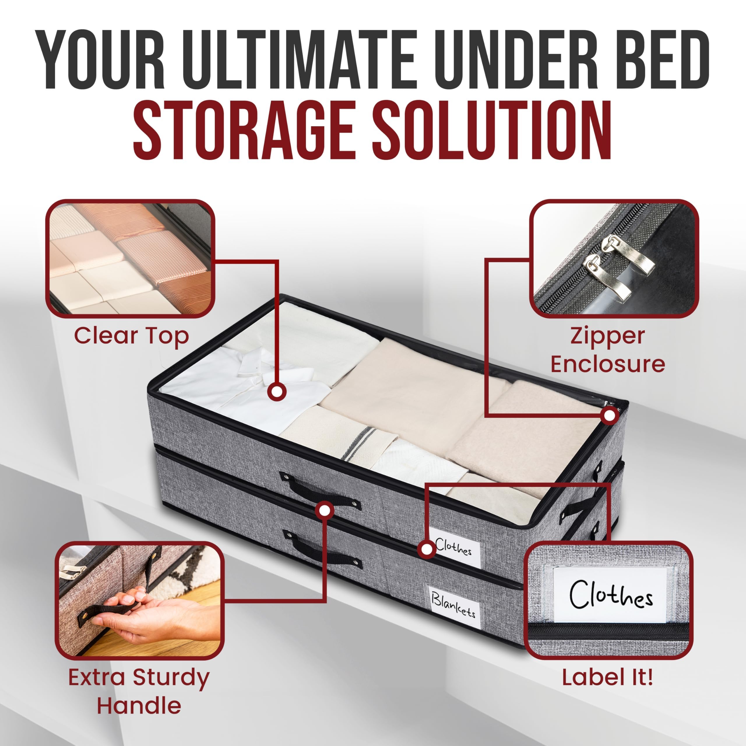 SHIZZO Adjustable Underbed Storage Solution Organizer Bin 30x24.5x5.3 inches Set of 2 - 20 Adjustable Dividers - Use as Shoe Storage or Under Bed Drawers - For Shoes, Clothes, Boots, Toys - Up to 12 Shoes Each organizer - For Closet, Under Bed, Shoe Rack,
