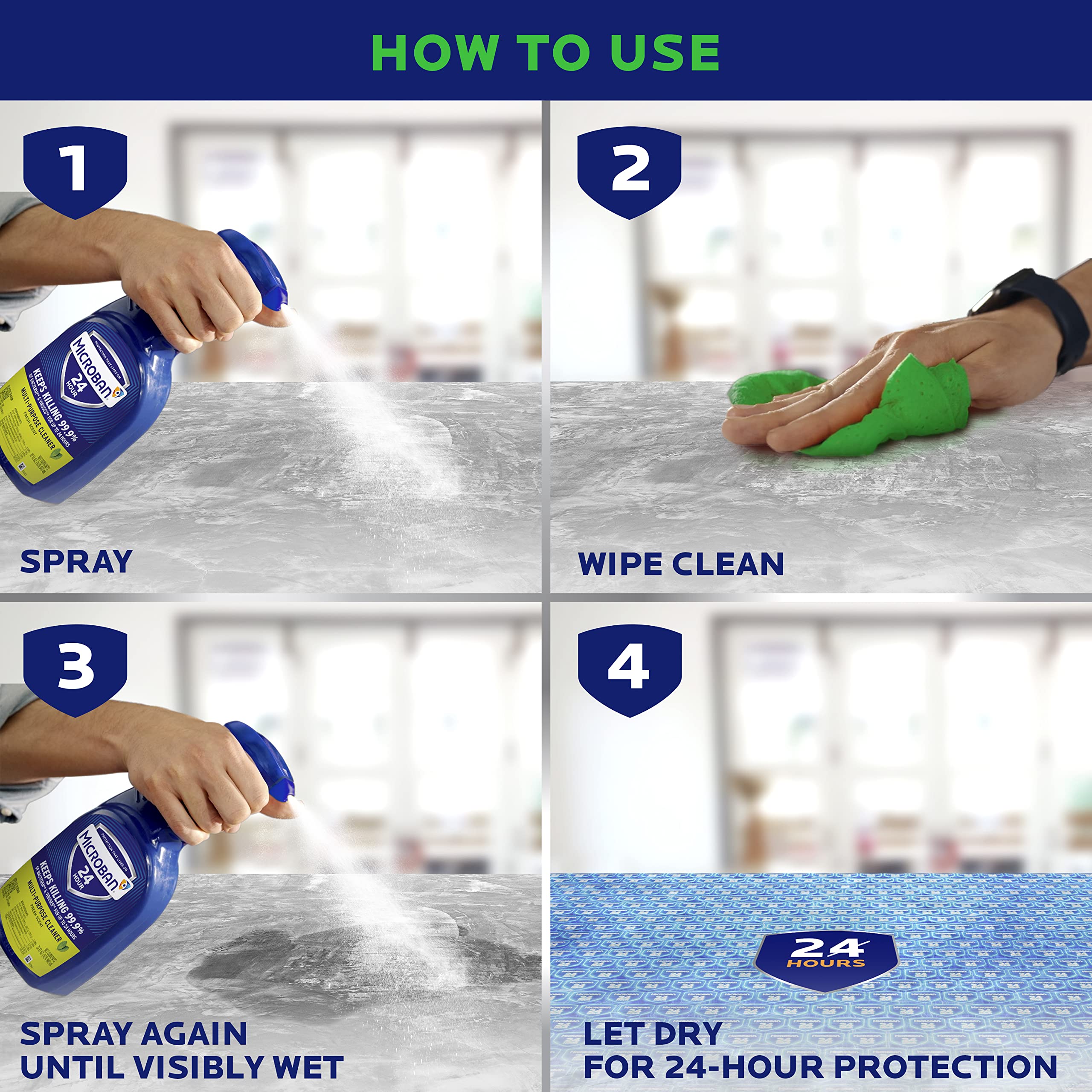 Microban 24 Hour Multi-Purpose Cleaner & Disinfectant Spray, Fresh Scent, 32 Fl oz