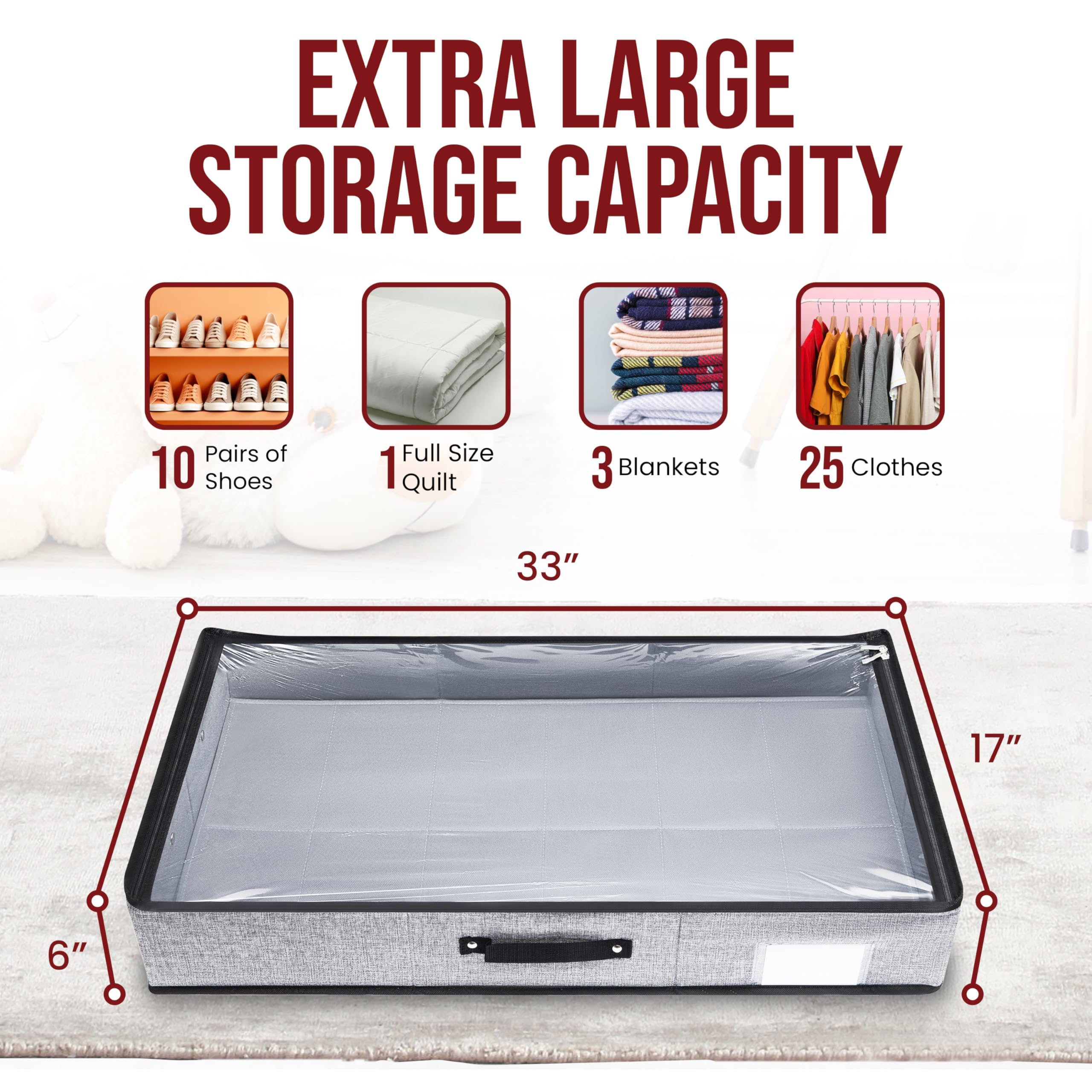 SHIZZO Adjustable Underbed Storage Solution Organizer Bin 30x24.5x5.3 inches Set of 2 - 20 Adjustable Dividers - Use as Shoe Storage or Under Bed Drawers - For Shoes, Clothes, Boots, Toys - Up to 12 Shoes Each organizer - For Closet, Under Bed, Shoe Rack,
