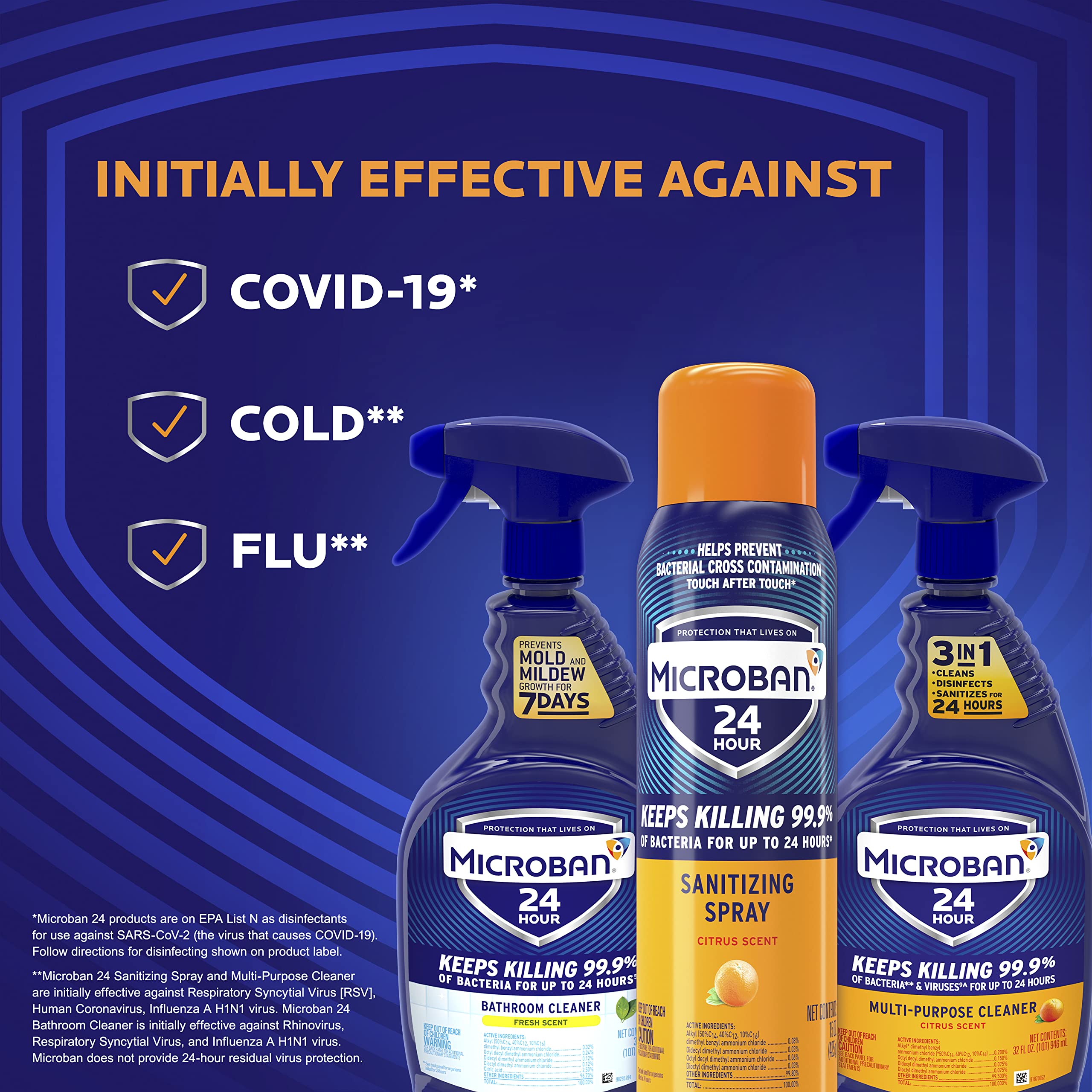 Microban 24 Hour Multi-Purpose Cleaner & Disinfectant Spray, Fresh Scent, 32 Fl oz