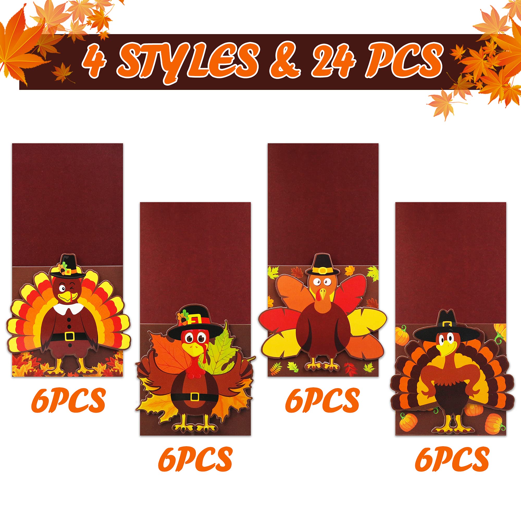 Fall Thanksgiving Cutlery Holder Set, 24 Pcs Thanksgiving Turkey Utensil Decor, Fall Harvest Dinner Table Decoration Family Gathering Party Supplies