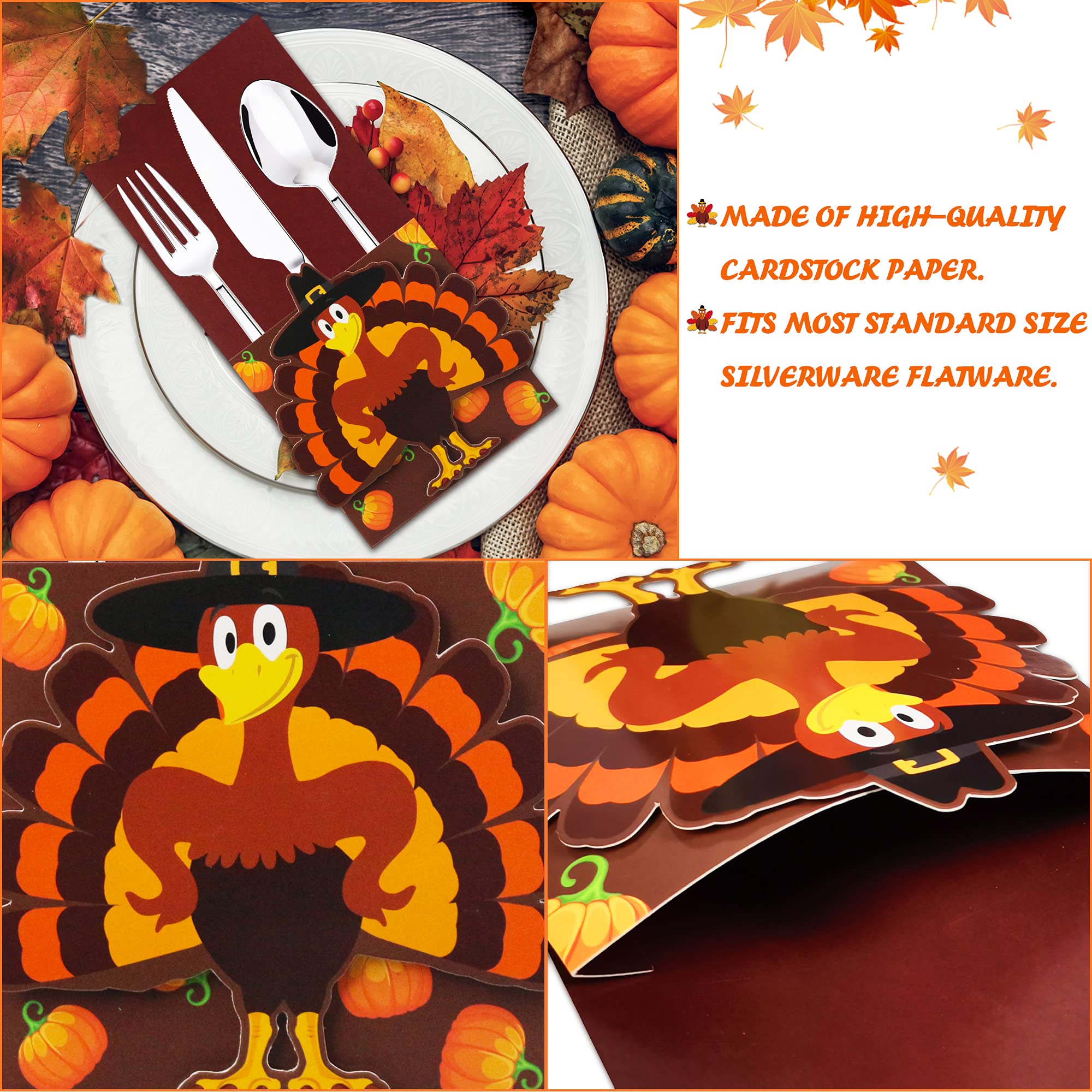 Fall Thanksgiving Cutlery Holder Set, 24 Pcs Thanksgiving Turkey Utensil Decor, Fall Harvest Dinner Table Decoration Family Gathering Party Supplies