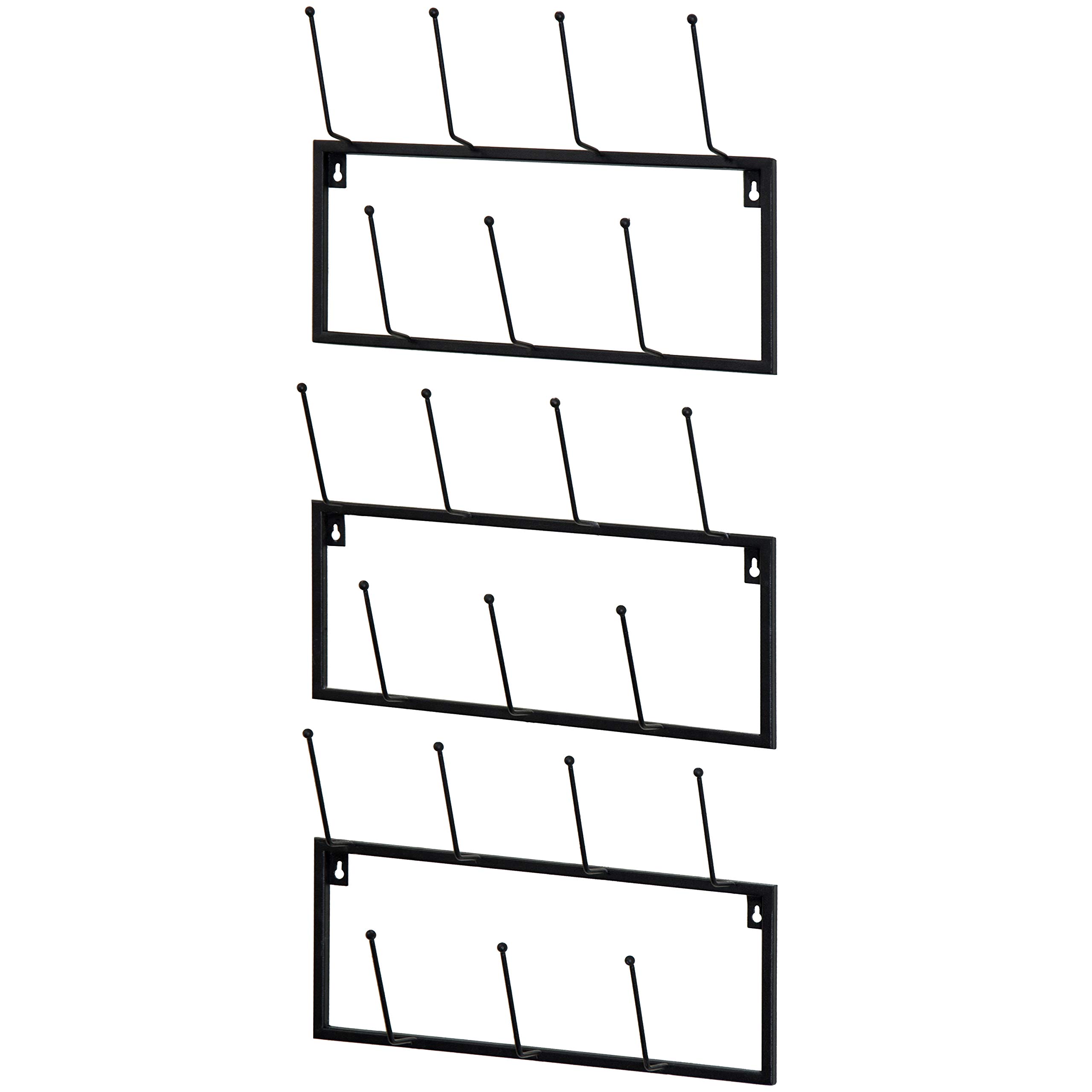 MyGift Black Metal Coffee Mug Rack Wall Mounted Hanging Storage Coffee Bar Accessories Rack with 21 Hooks, Set of 3