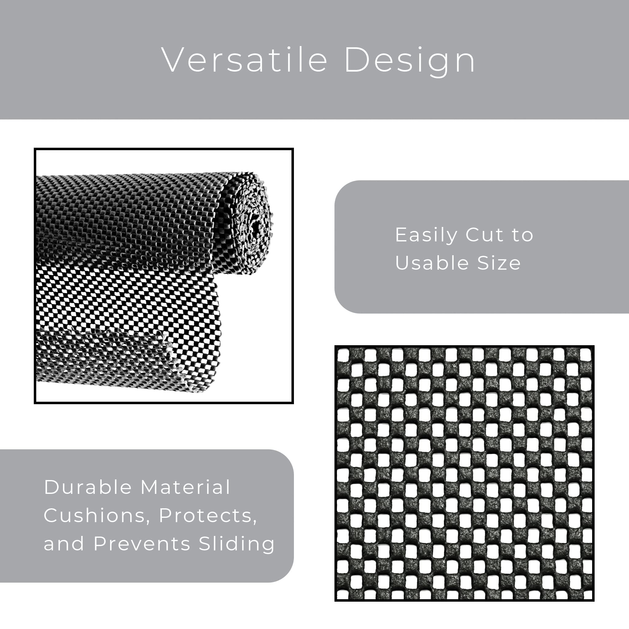 Smart Design Premium Grip Shelf Liner - 18 Inch x 8 Feet - Non Adhesive, Strong Grip Bottom, Easy Clean Kitchen Drawer, Cabinet, Cupboard Dresser Protector Cover, Non Slip Rubber Mat - Black