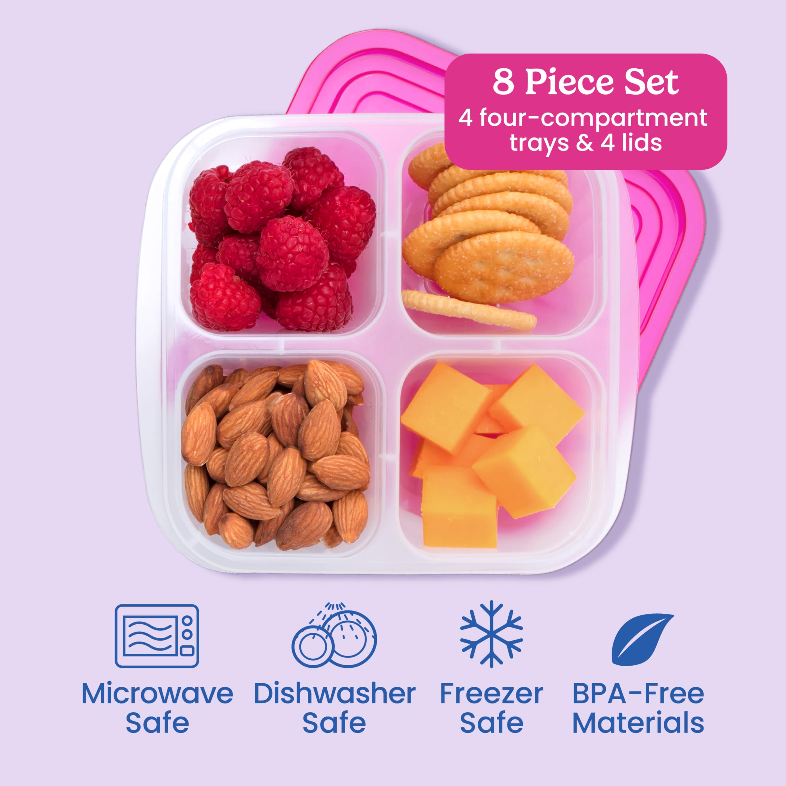EasyLunchboxes® - Bento Snack Boxes - Reusable 4-Compartment Food Containers for School, Work and Travel, Set of 4, Brights
