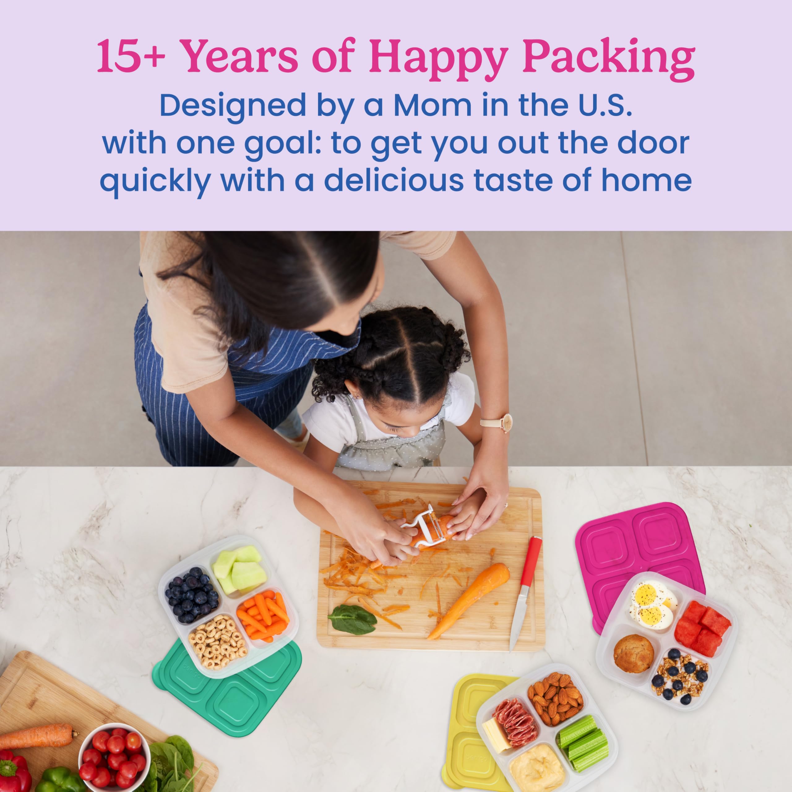 EasyLunchboxes® - Bento Snack Boxes - Reusable 4-Compartment Food Containers for School, Work and Travel, Set of 4, Brights