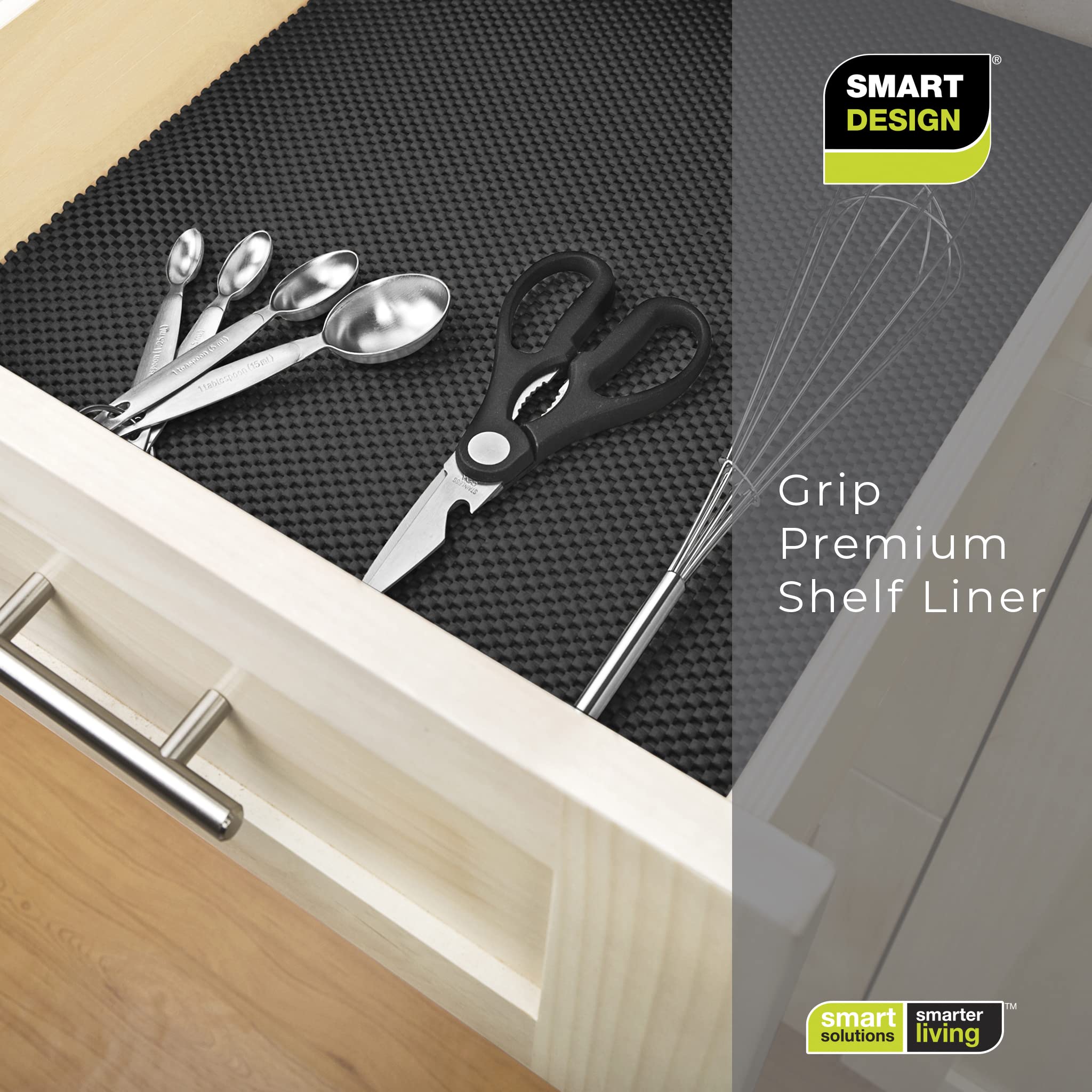 Smart Design Premium Grip Shelf Liner - 18 Inch x 8 Feet - Non Adhesive, Strong Grip Bottom, Easy Clean Kitchen Drawer, Cabinet, Cupboard Dresser Protector Cover, Non Slip Rubber Mat - Black