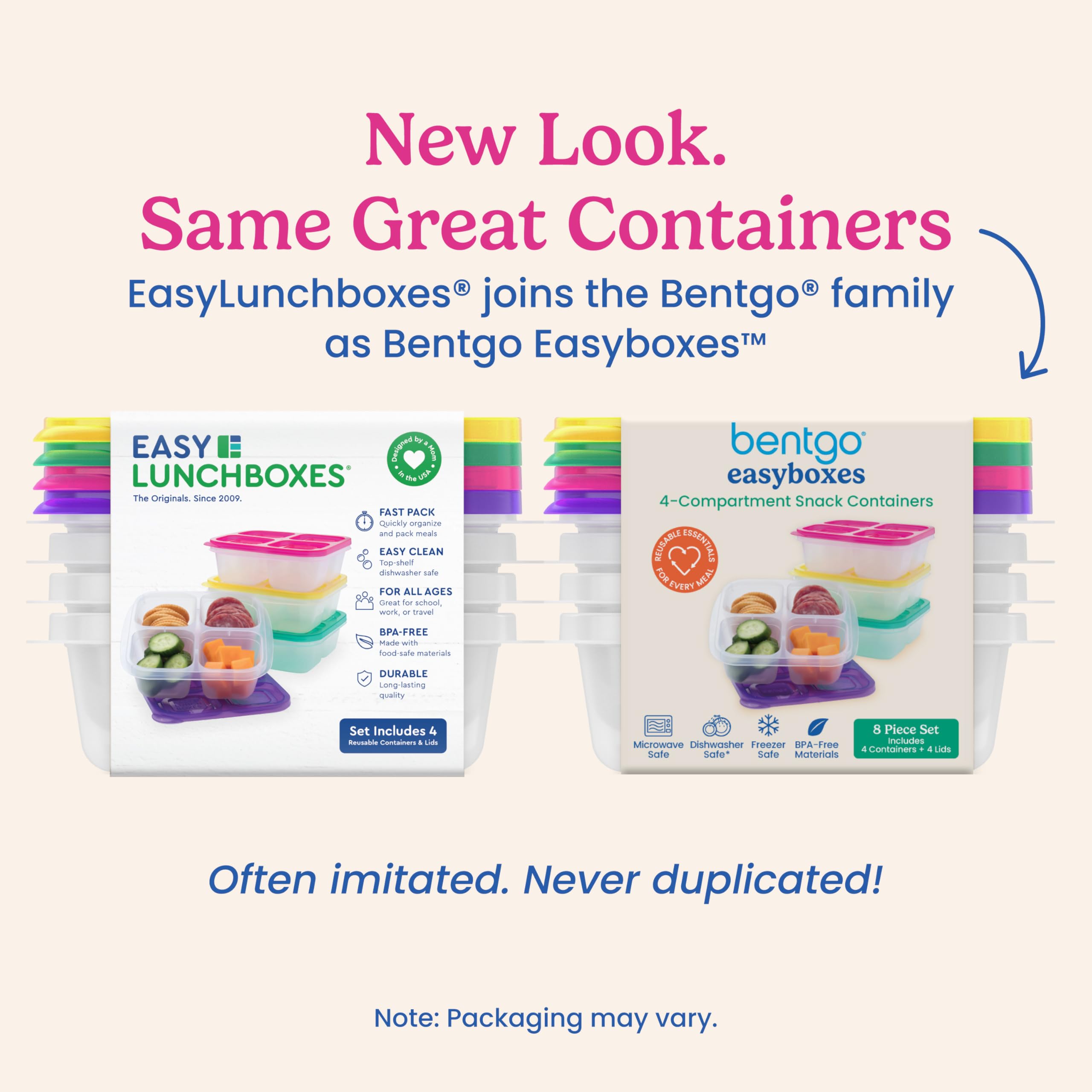 EasyLunchboxes® - Bento Snack Boxes - Reusable 4-Compartment Food Containers for School, Work and Travel, Set of 4, Brights