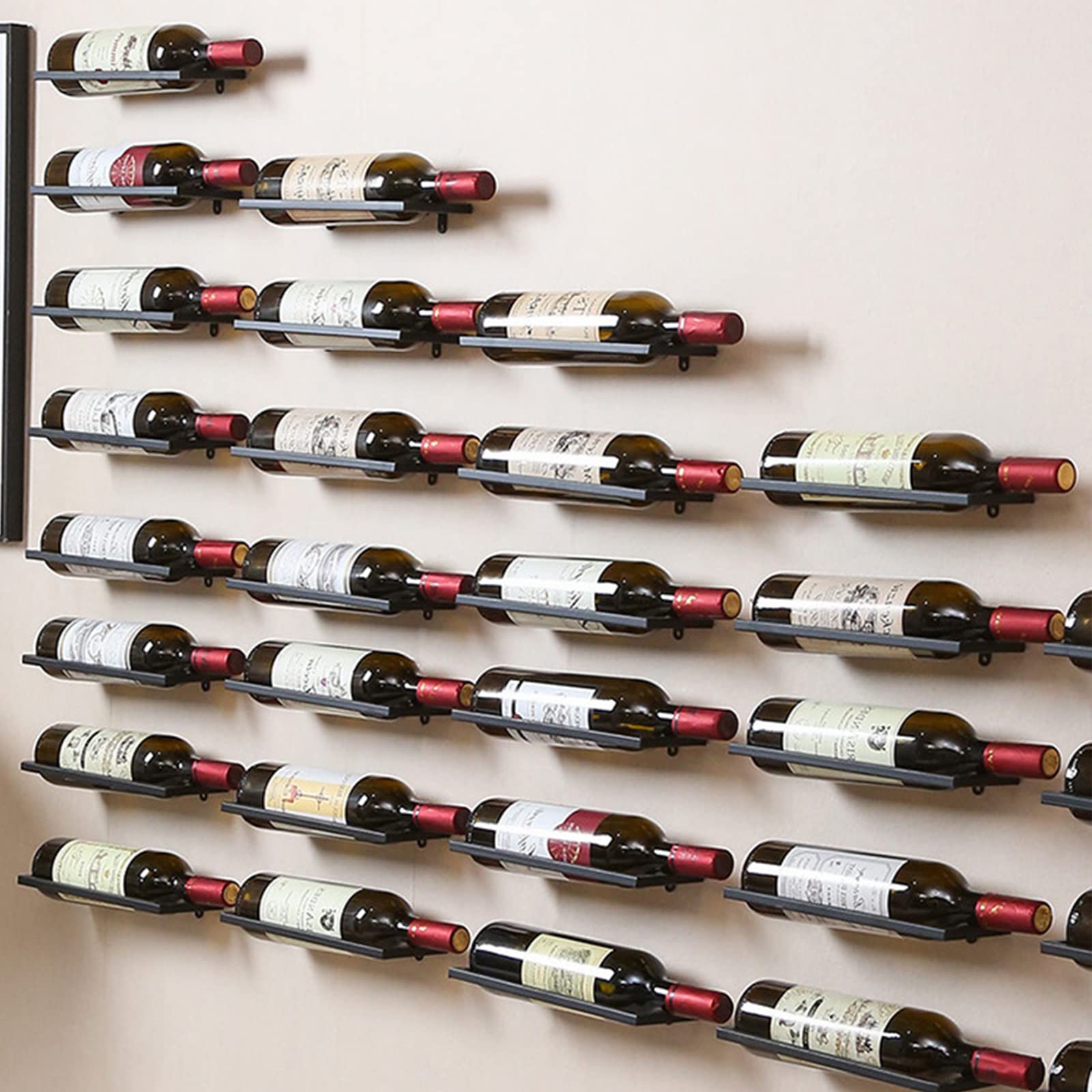 OFILLES 6 Pcs Black Wine Racks Wall Mounted, Wall Wine Bottle Holder Display, Metal Hanging Wine Rack Organizer for Beverages/Liquor Bottles Storage