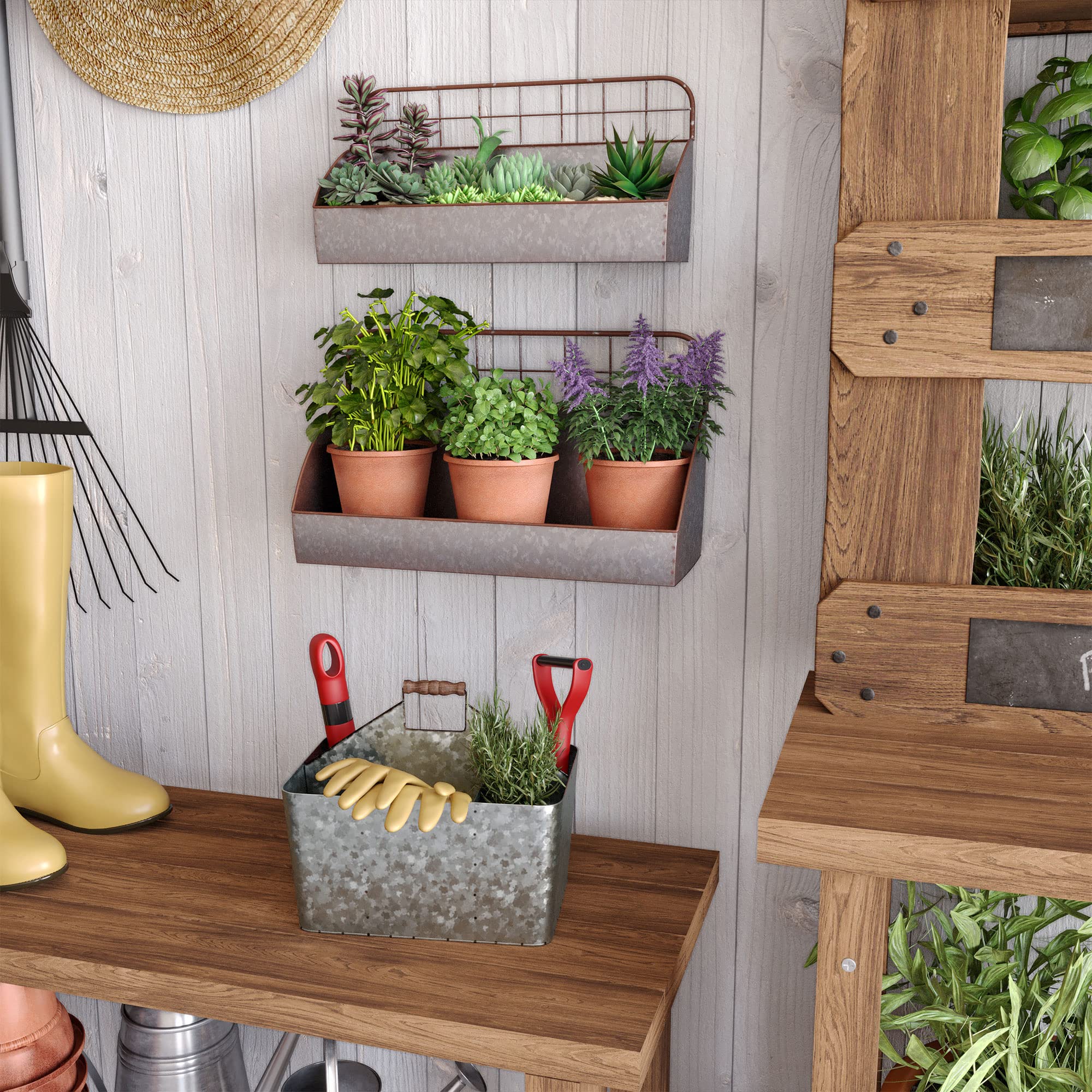 Barnyard Designs Galvanized Metal Kitchen Utensil Holder for Countertop, Farmhouse Kitchen Utensil Holder for Kitchen Counter, Decorative Kitchen Utensil Holder Large Rustic Utensil Caddy, 11.25x5.5