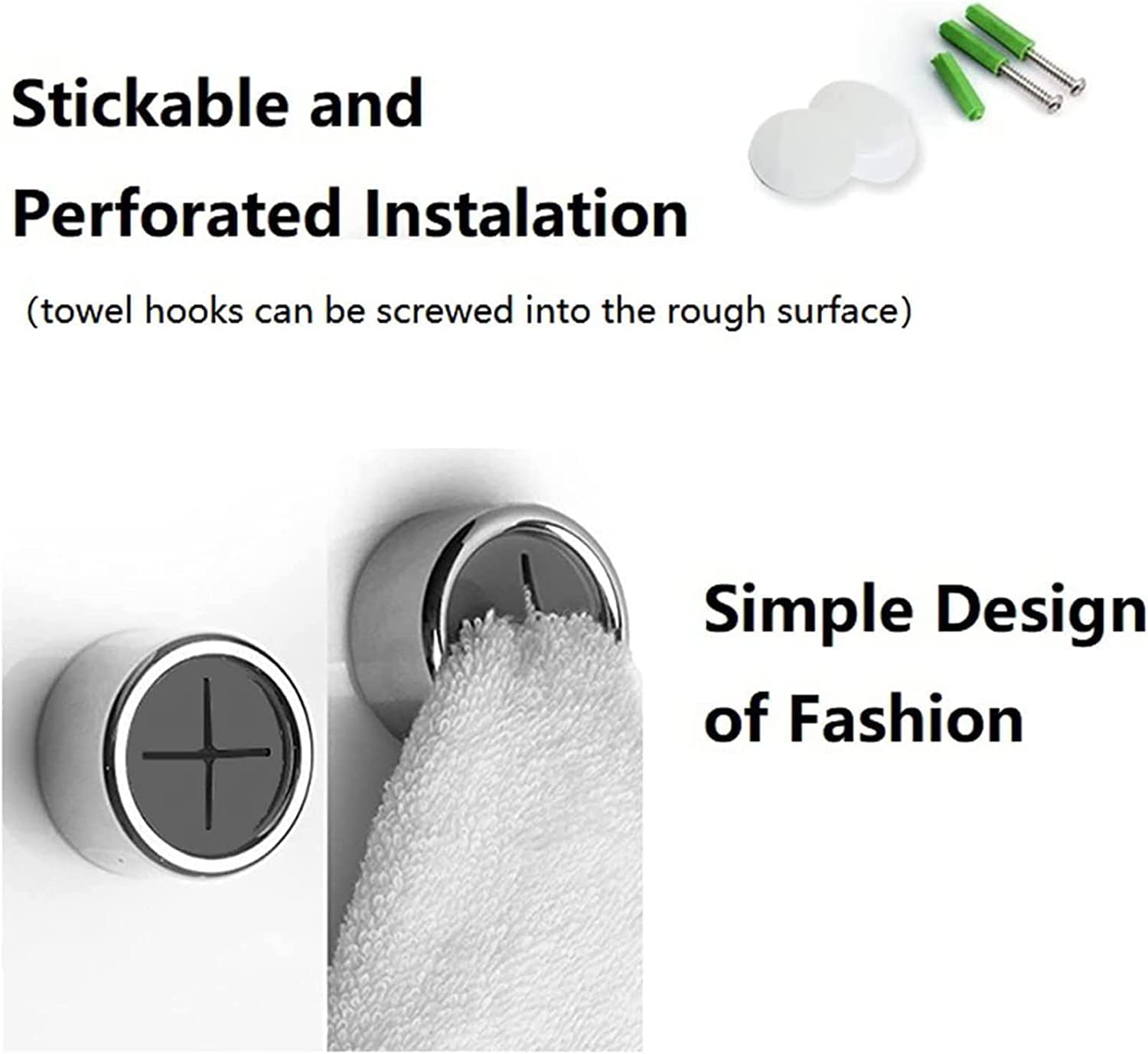 6 PCS Tea Towel Holder, BetterJonny Round Self-Adhesive Towel Hooks Tea Towel Clips Premium Wall & Door Mounted Towel Hooks for Kitchen Bathroom Home No Drilling Required