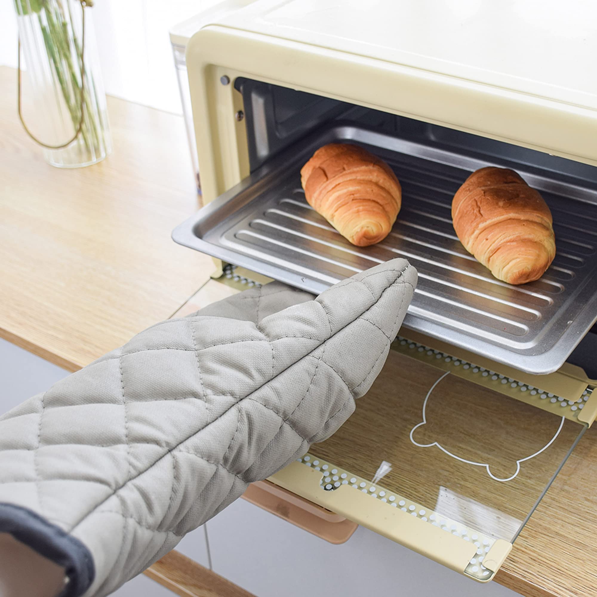 Oven Mitts 1 Pair of Quilted Terry Cloth Cotton Lining,Extra Long Professional Heat Resistant Kitchen Oven Gloves,16 Inch