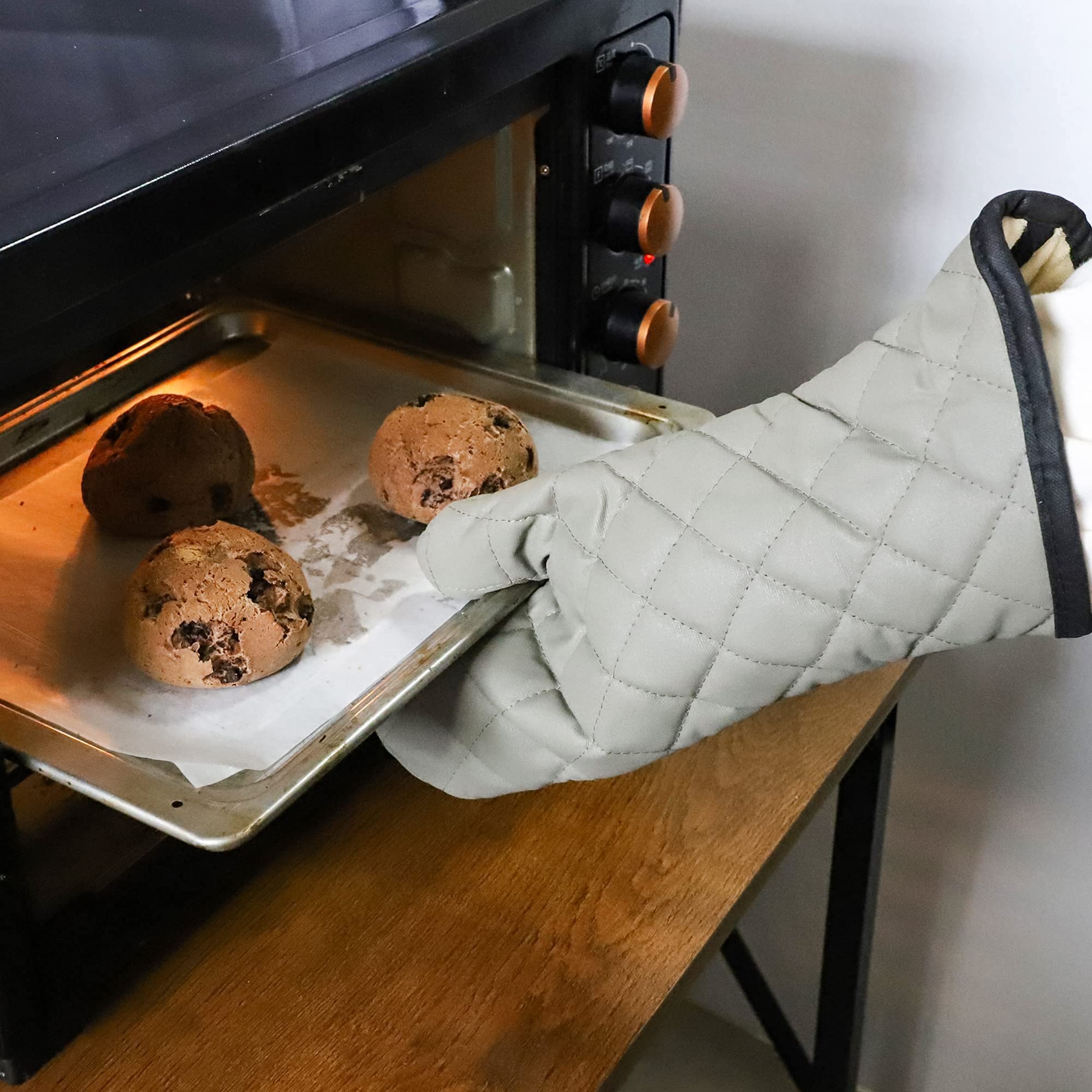 Oven Mitts 1 Pair of Quilted Terry Cloth Cotton Lining,Extra Long Professional Heat Resistant Kitchen Oven Gloves,16 Inch