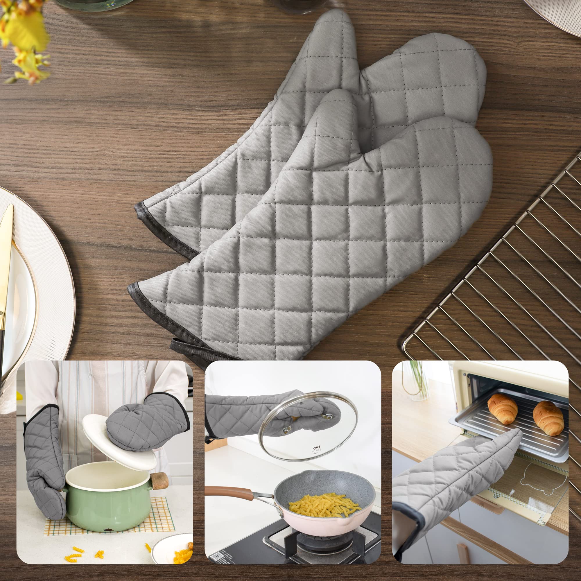 Oven Mitts 1 Pair of Quilted Terry Cloth Cotton Lining,Extra Long Professional Heat Resistant Kitchen Oven Gloves,16 Inch