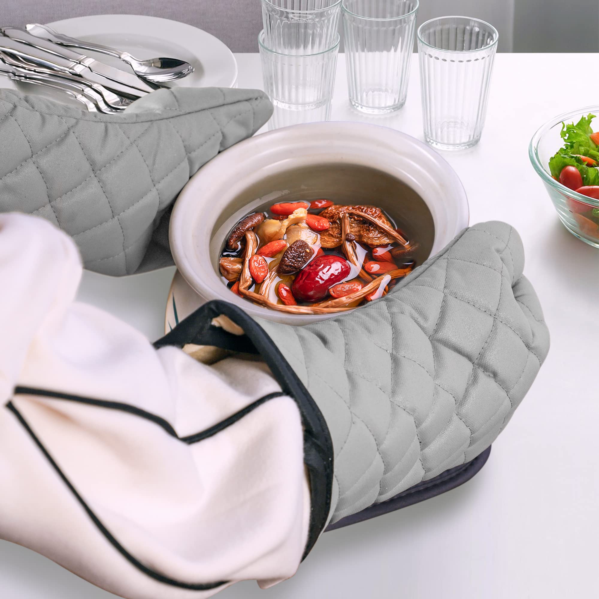 Oven Mitts 1 Pair of Quilted Terry Cloth Cotton Lining,Extra Long Professional Heat Resistant Kitchen Oven Gloves,16 Inch