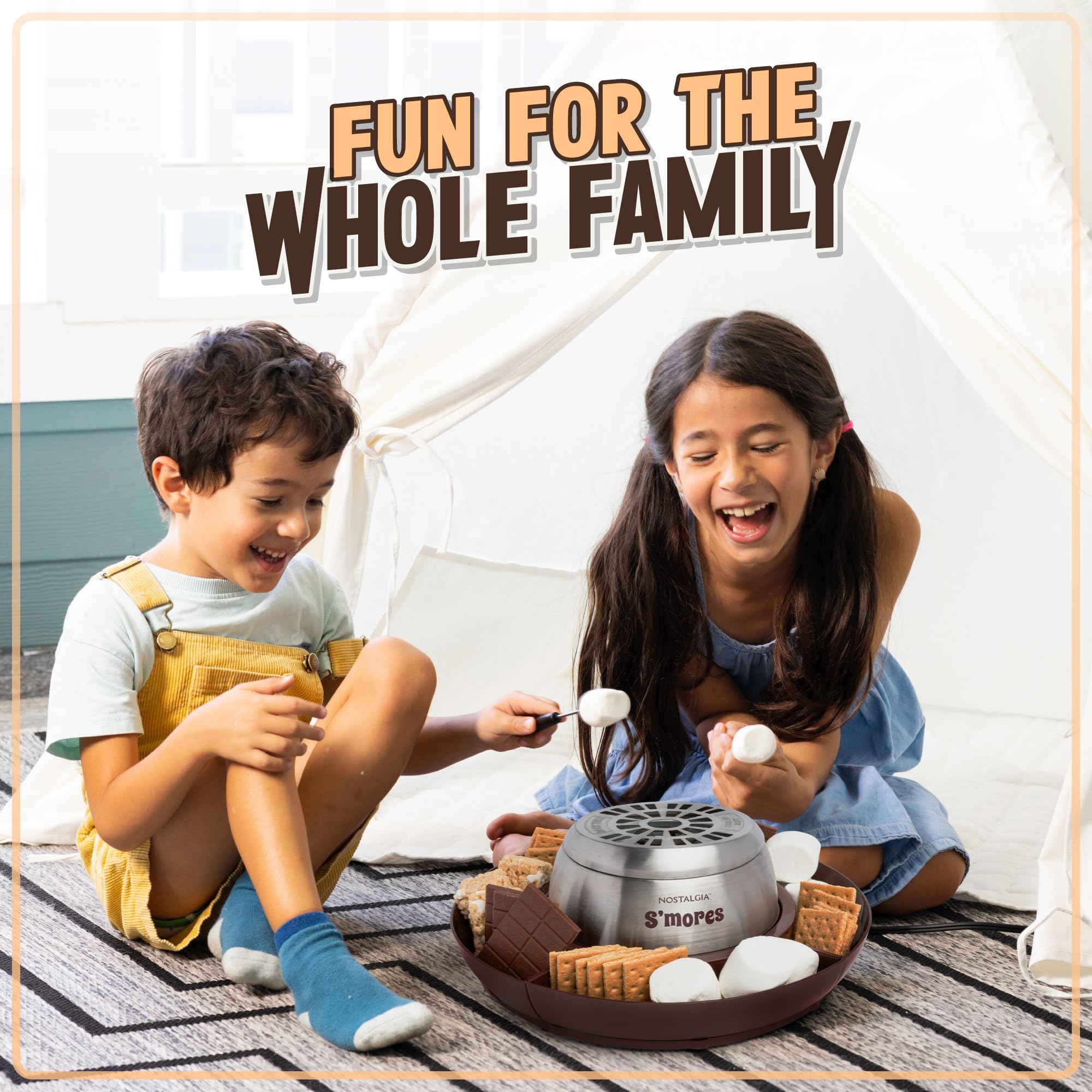 Nostalgia Electric S'mores Maker, Tabletop Indoor Machine with 4 Compartment Trays for Graham Crackers, Chocolate, Marshmallows, 4 Forks, Stainless Steel