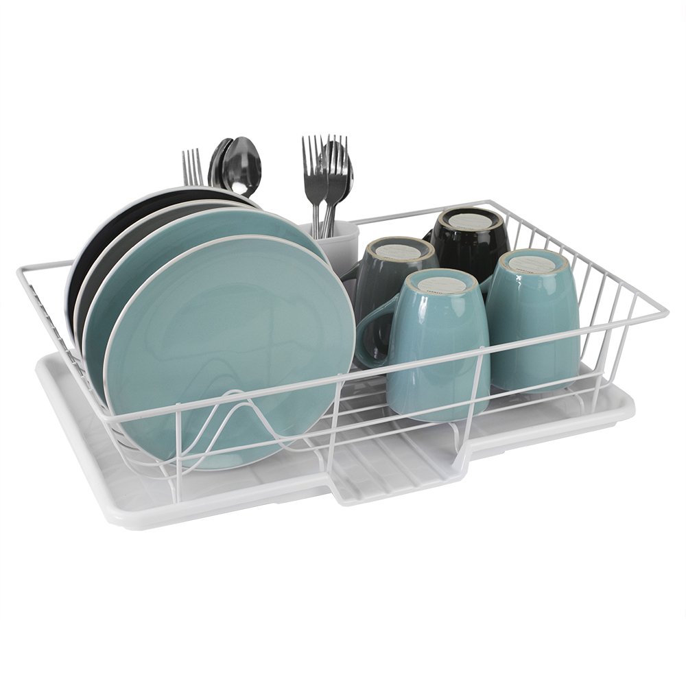 Home Basics DD30234 3-Piece Dish Drainer Set, White