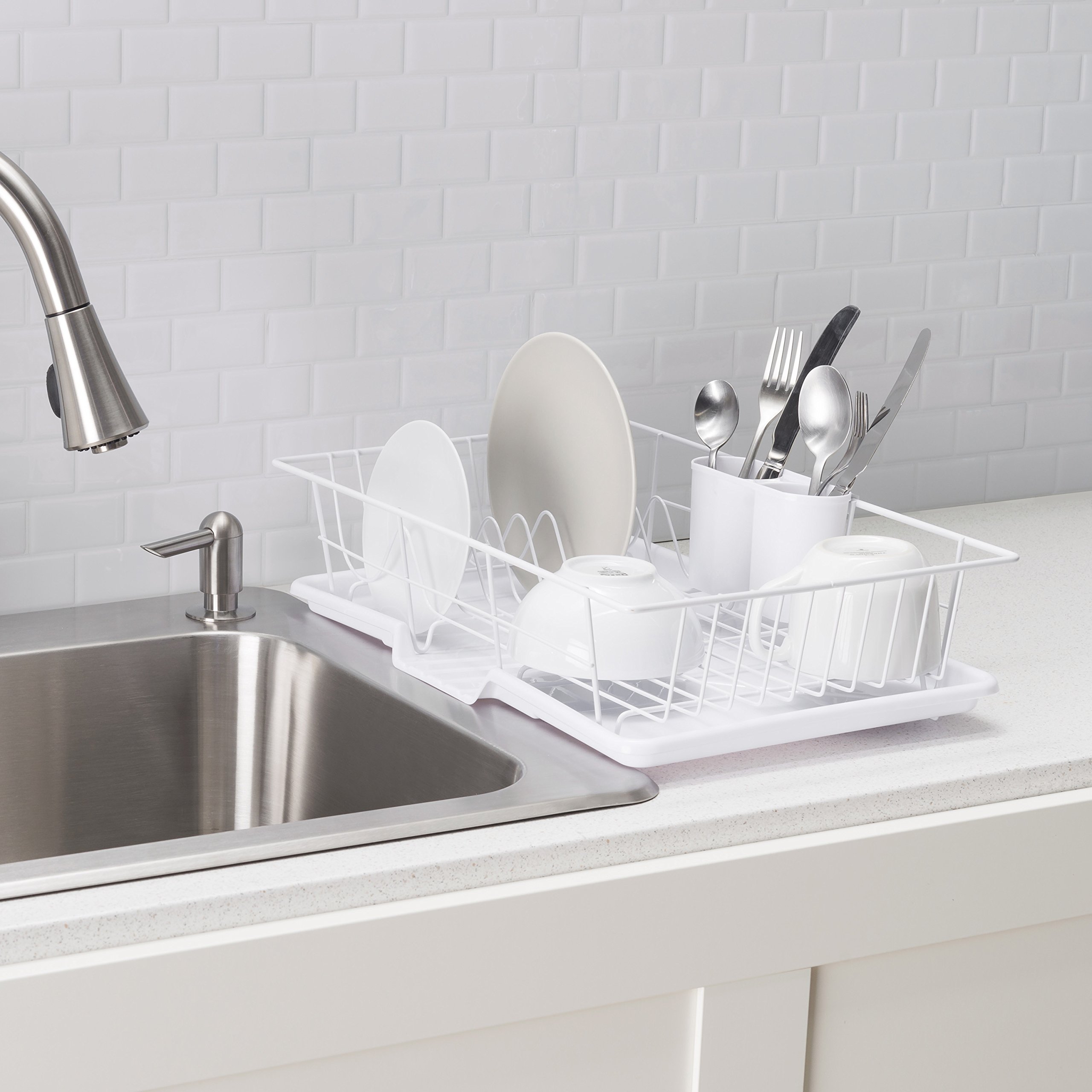 Home Basics DD30234 3-Piece Dish Drainer Set, White