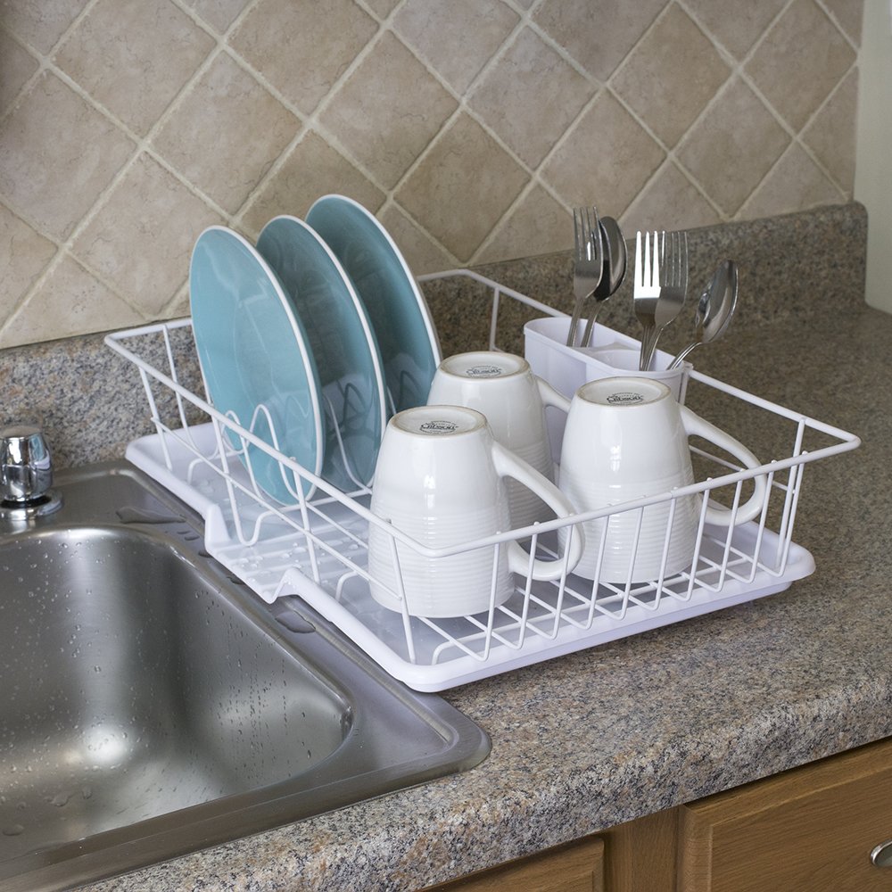 Home Basics DD30234 3-Piece Dish Drainer Set, White