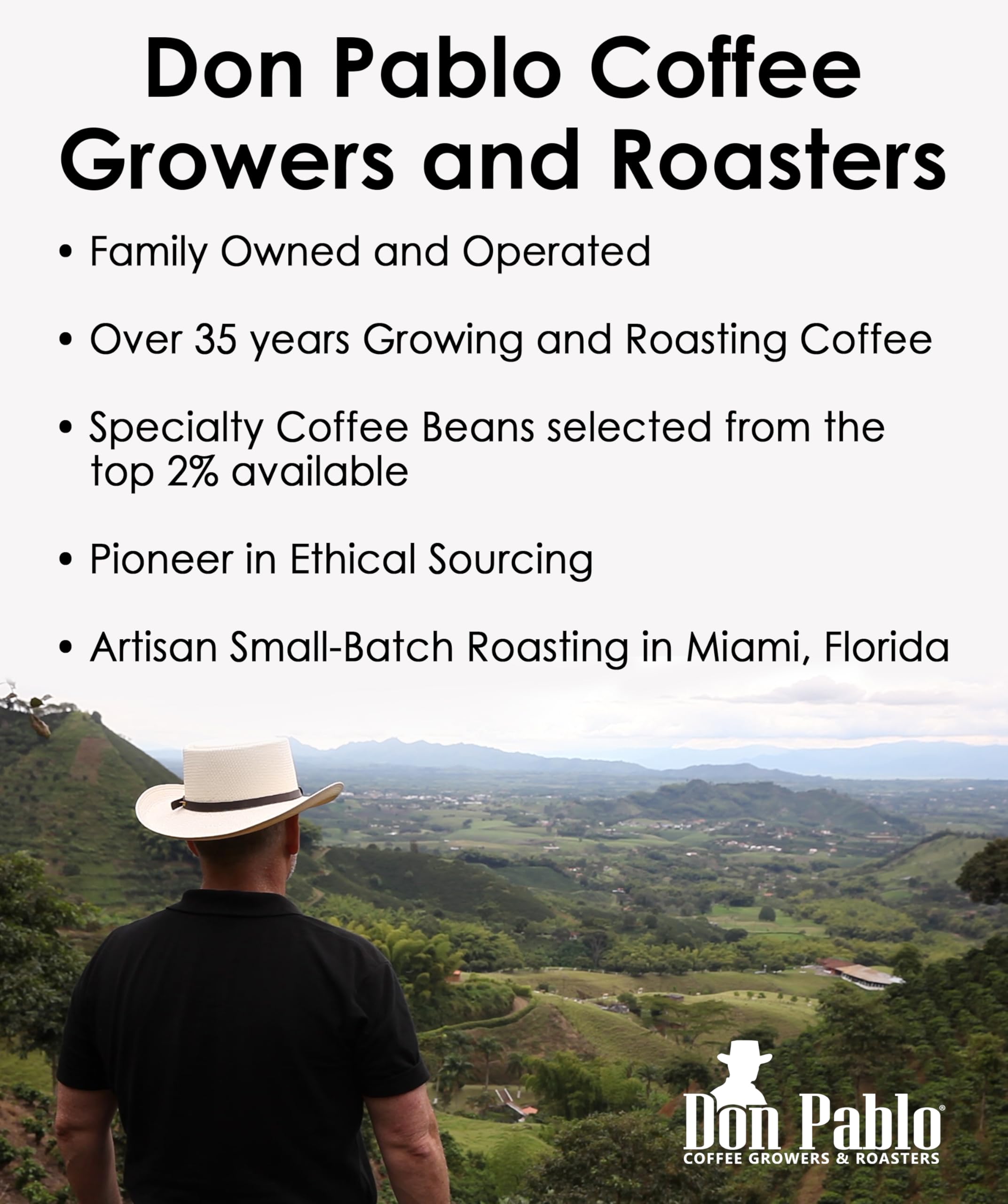 Don Pablo Gourmet Coffee - Signature Blend - Medium Dark Roast - Whole Bean Coffee - 100% Arabica Beans - Low Acidity and Non-GMO - 2lb bag