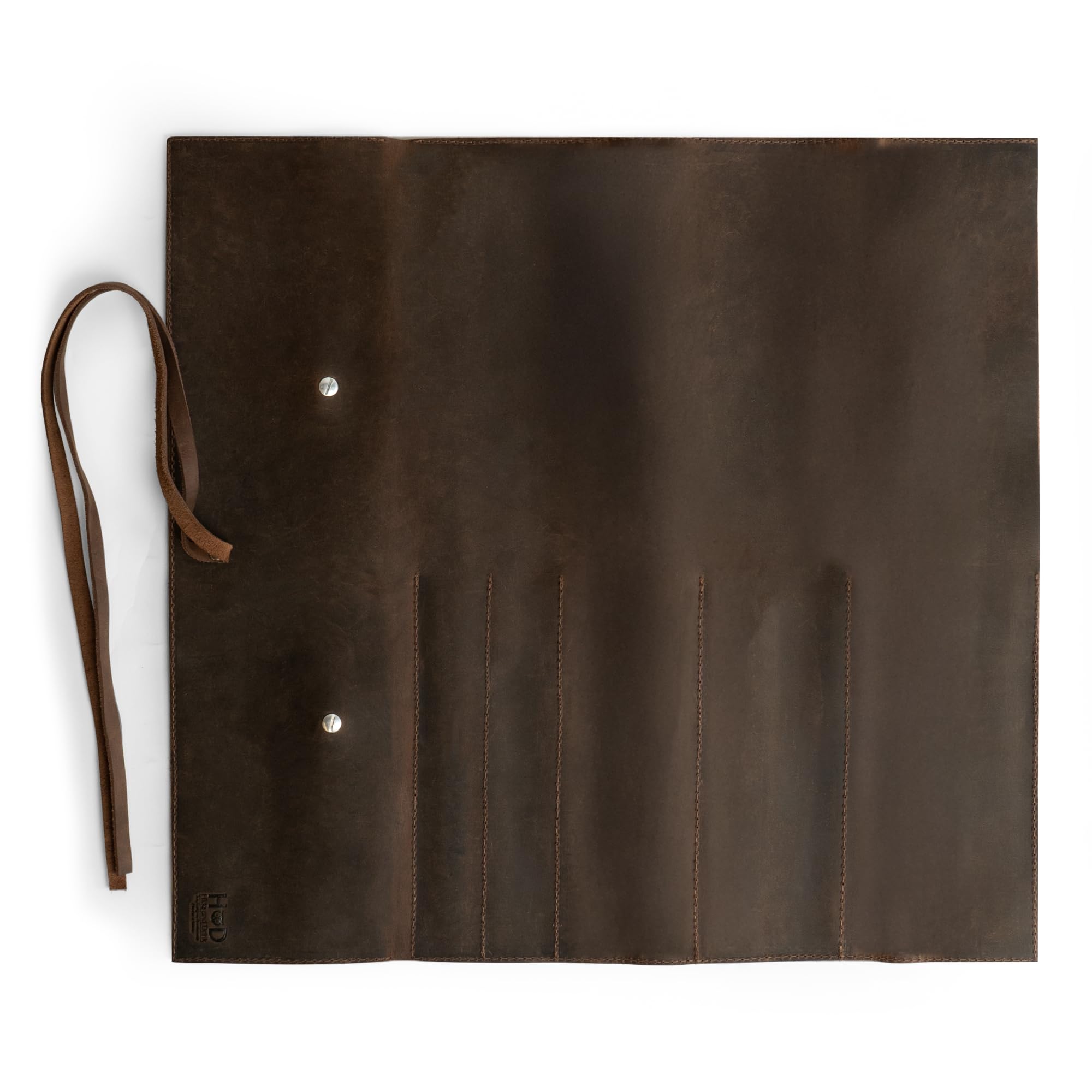 Hide & Drink, Rustic Leather Knife Roll Case (5 pockets), Compact Carry On Bag for Traveling Chefs & Cooks, Kitchen Tool Storage Organizer, Handmade Includes 101 Year Warranty (Bourbon Brown)