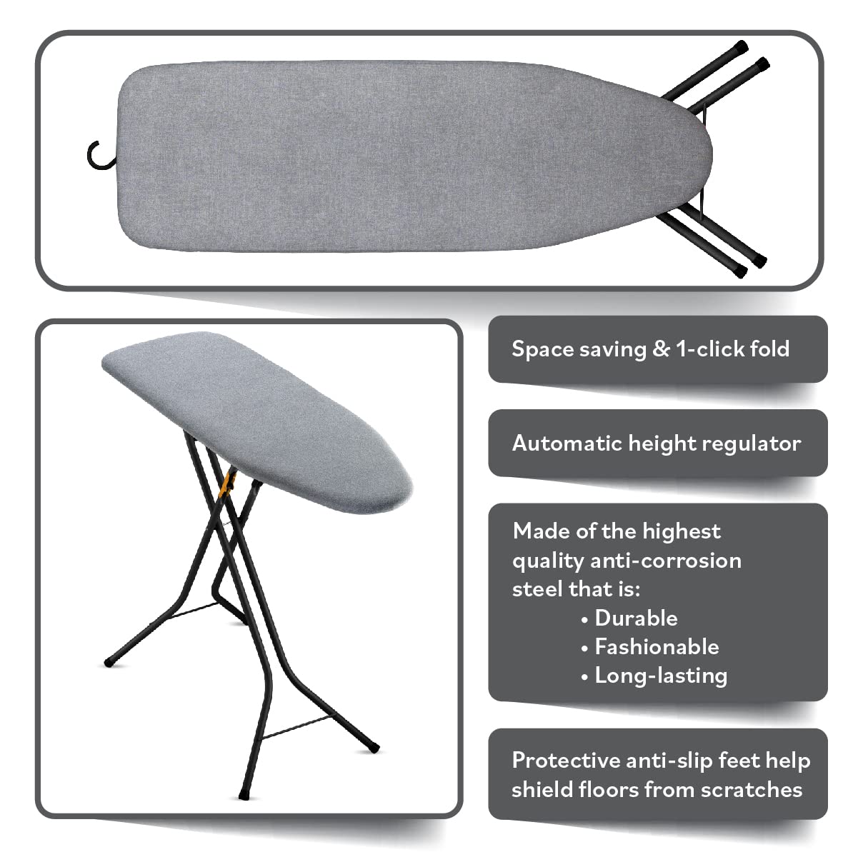 Bartnelli Patented Pulse Ironing Board | Made in Europe | Space Saving Smart Hanger Iron Board for Easy Storage | Lightweight, 4 Layer Cover, 4 Legs, for Dorm, Laundry Room, or Small Spaces(43x13-35)