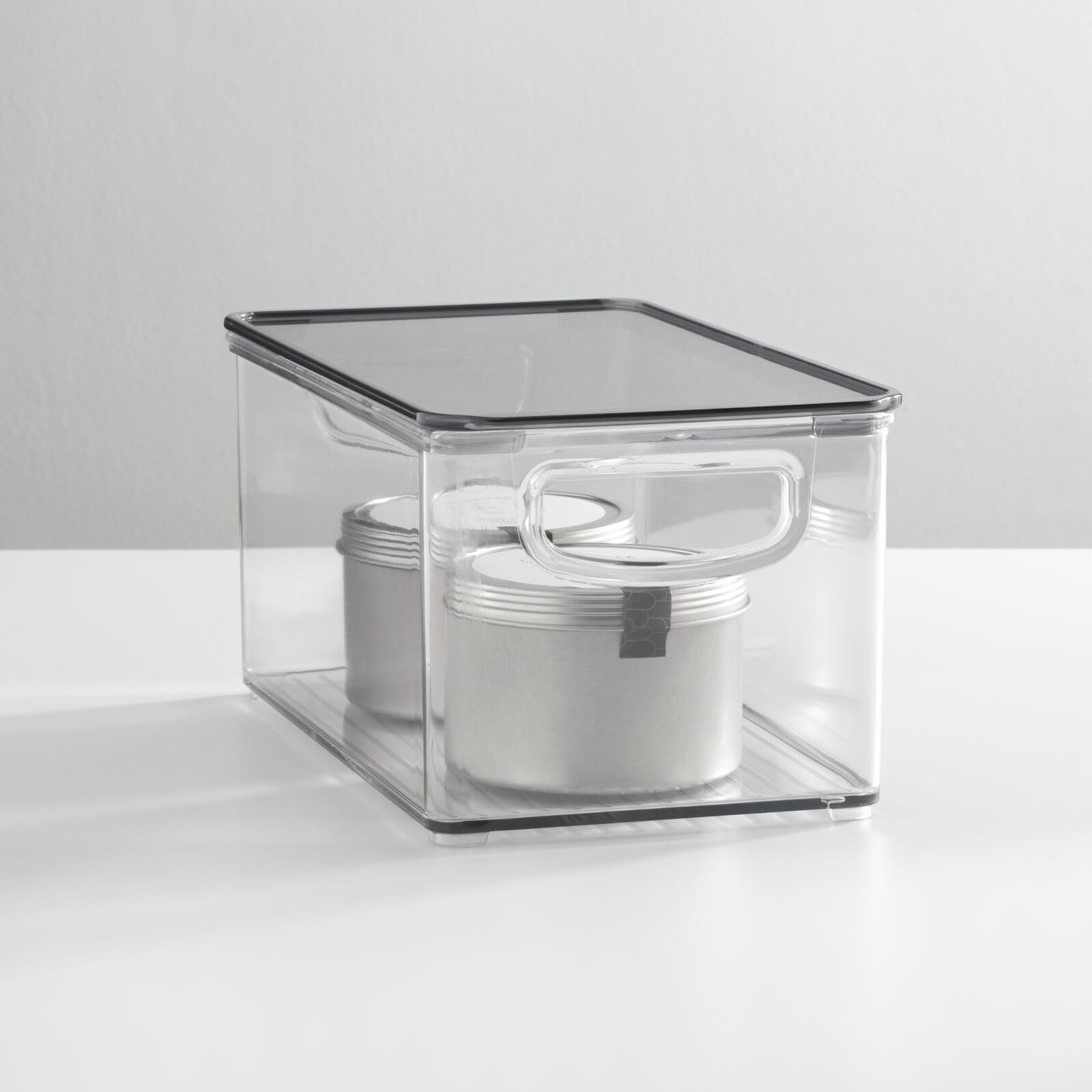 mDesign Plastic Deep Storage Bin Box Container with Lid and Built-In Handles - Organization for Fruit, Snacks, or Food in Kitchen Pantry, Cabinet, Cupboard, Ligne Collection, 6 Pack, Clear/Smoke Gray