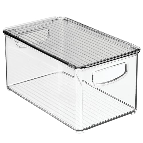 mDesign Plastic Deep Storage Bin Box Container with Lid and Built-In Handles - Organization for Fruit, Snacks, or Food in Kitchen Pantry, Cabinet, Cupboard, Ligne Collection, 6 Pack, Clear/Smoke Gray