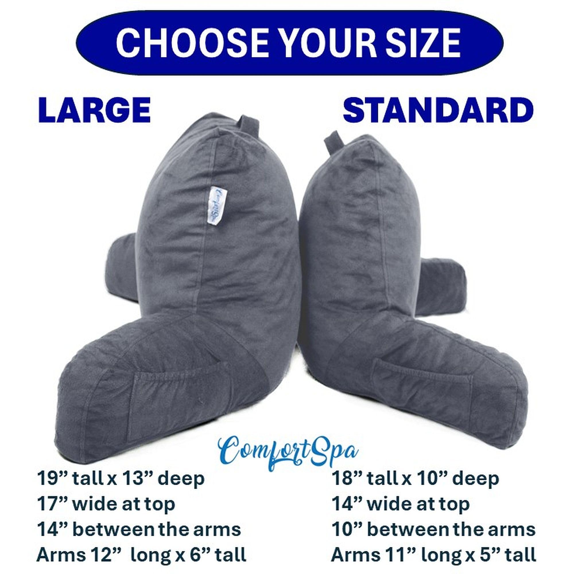 ComfortSpa Reading Pillow Bed Wedge Large Adult Backrest Lounge Cushion with Arms and Pockets | Back Support for Sitting Up in Bed / Couch for GERD Heartburn Bedrest (Grey)