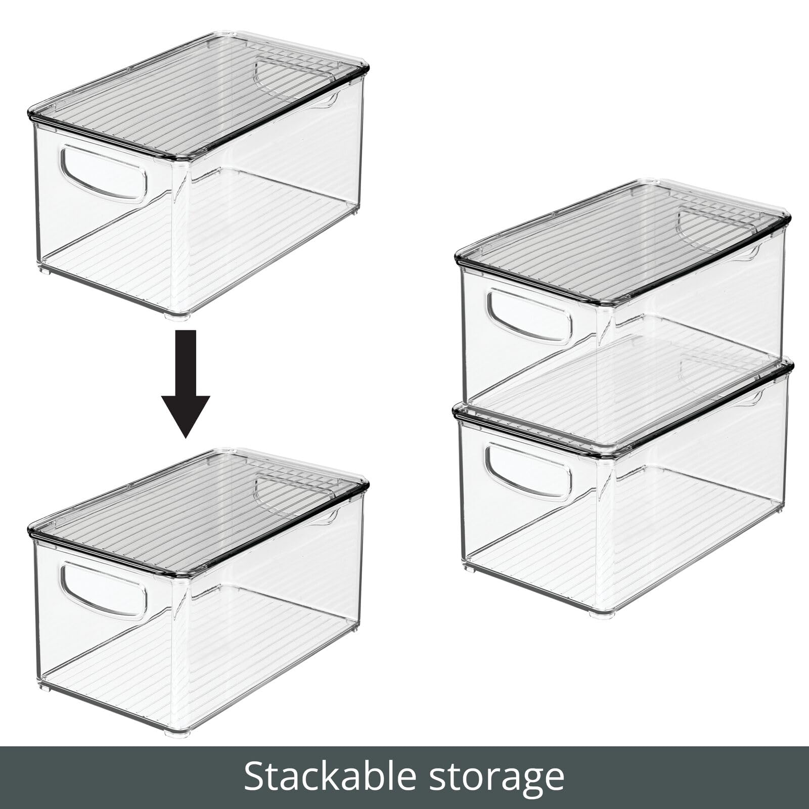 mDesign Plastic Deep Storage Bin Box Container with Lid and Built-In Handles - Organization for Fruit, Snacks, or Food in Kitchen Pantry, Cabinet, Cupboard, Ligne Collection, 6 Pack, Clear/Smoke Gray