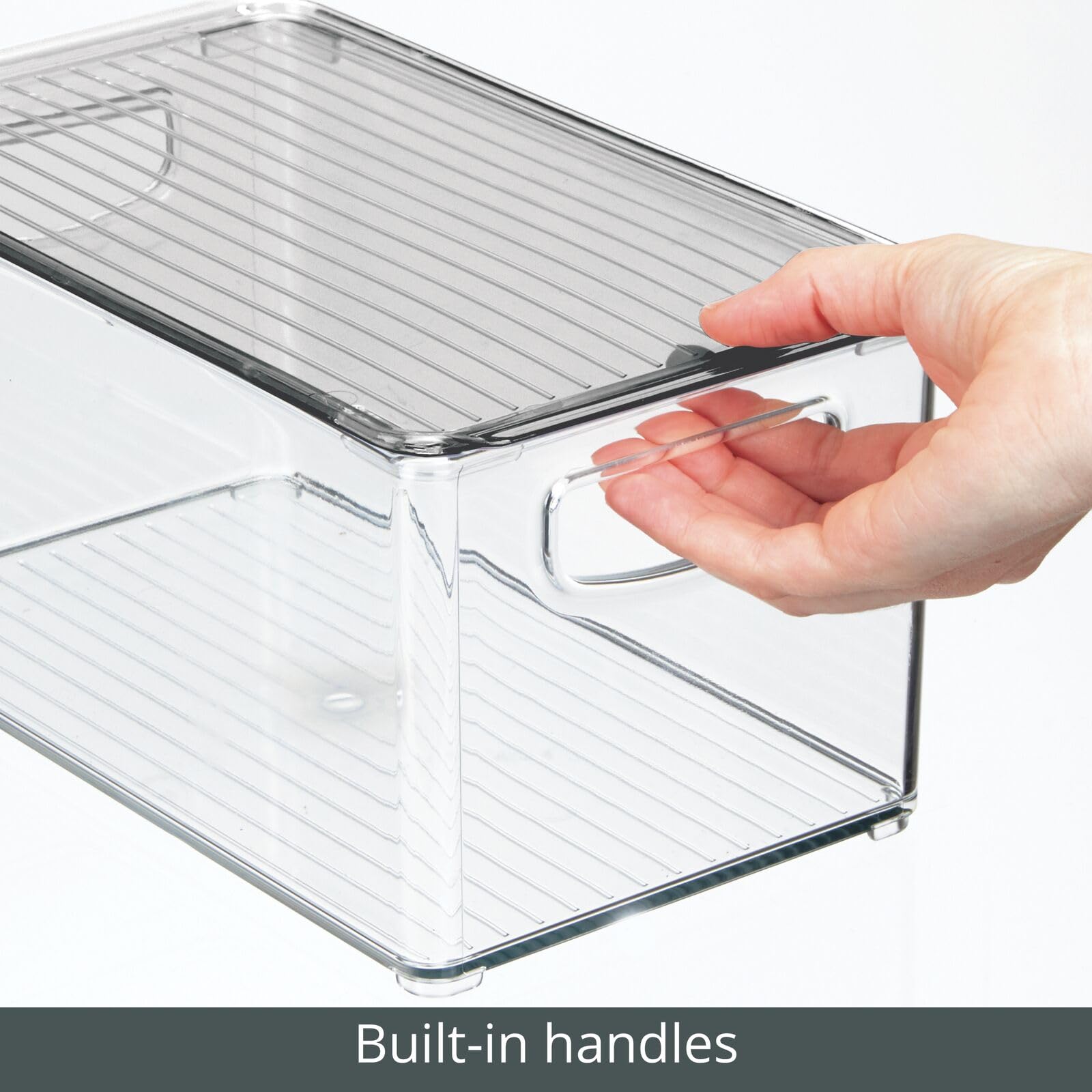 mDesign Plastic Deep Storage Bin Box Container with Lid and Built-In Handles - Organization for Fruit, Snacks, or Food in Kitchen Pantry, Cabinet, Cupboard, Ligne Collection, 6 Pack, Clear/Smoke Gray