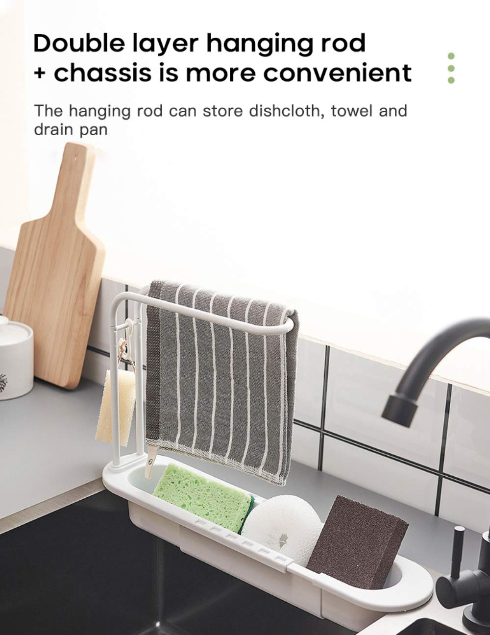 UUPOI Telescopic Sink Storage Rack, Expandable Dish Caddy Drying Rack, Drain Basket Tray Caddy Shelf Scrubber, Retractable Rack for Kitchen and Bathroom, Black