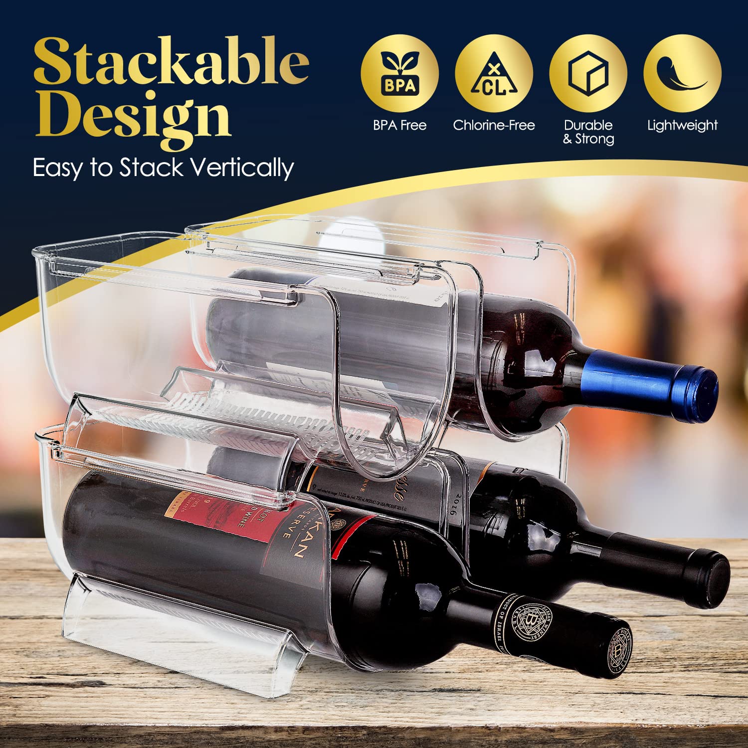 Homeries Wine & Water Bottle Organizer Holder Stackable Wine Rack for Kitchen Countertops, Table Top, Pantry, Fridge, Bars – Acrylic, Free Standing Wine Shelf – Holds Beer, Pop, Soda & Cans (2)