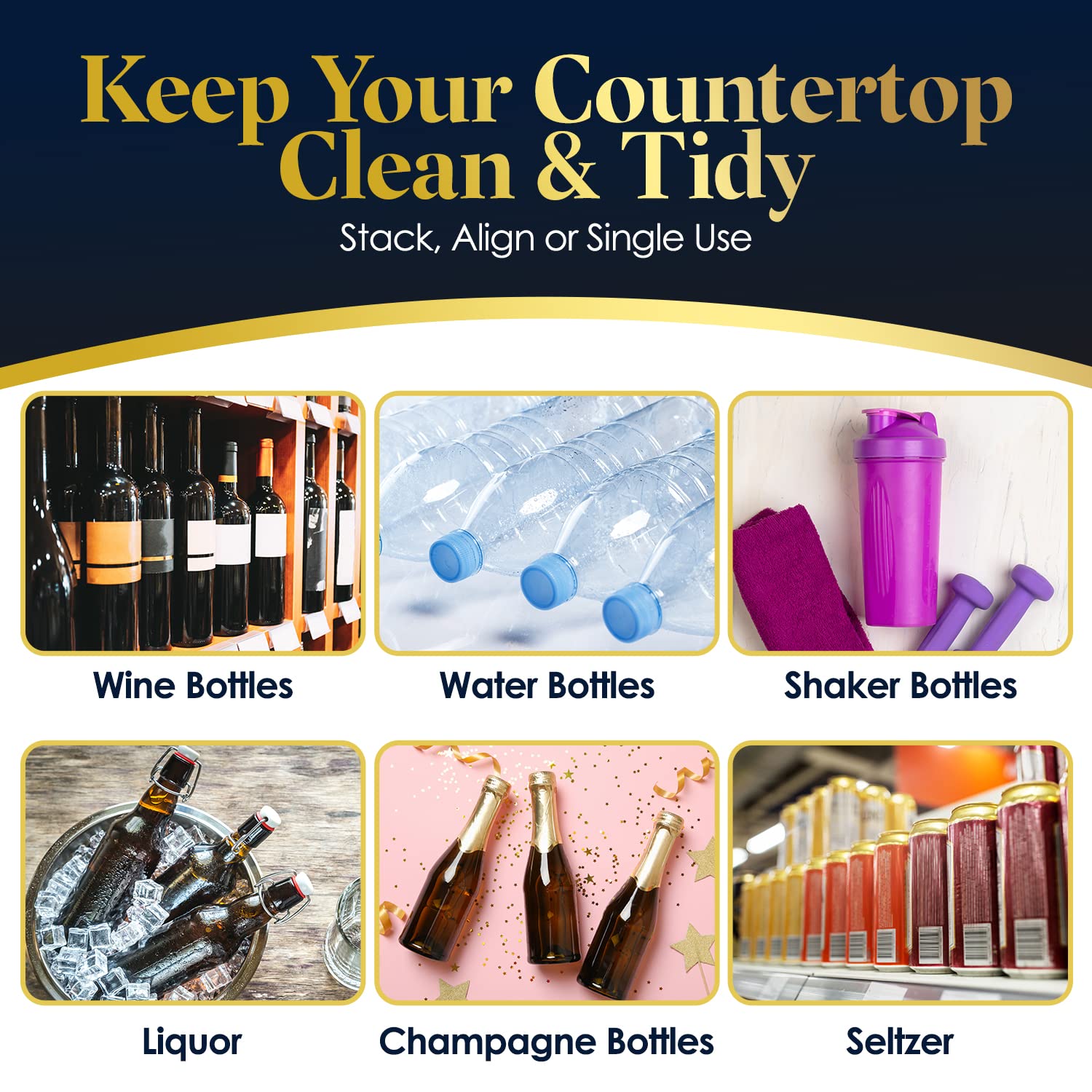 Homeries Wine & Water Bottle Organizer Holder Stackable Wine Rack for Kitchen Countertops, Table Top, Pantry, Fridge, Bars – Acrylic, Free Standing Wine Shelf – Holds Beer, Pop, Soda & Cans (2)