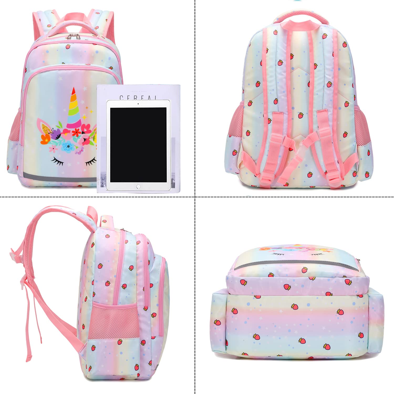 JSQDAGZH Unicorn Backpack and Lunch Box for Girls, Unicorn Backpack for Girls Kids School Bags Backpack with Lunch Box and Pencil Case (Unicorn)